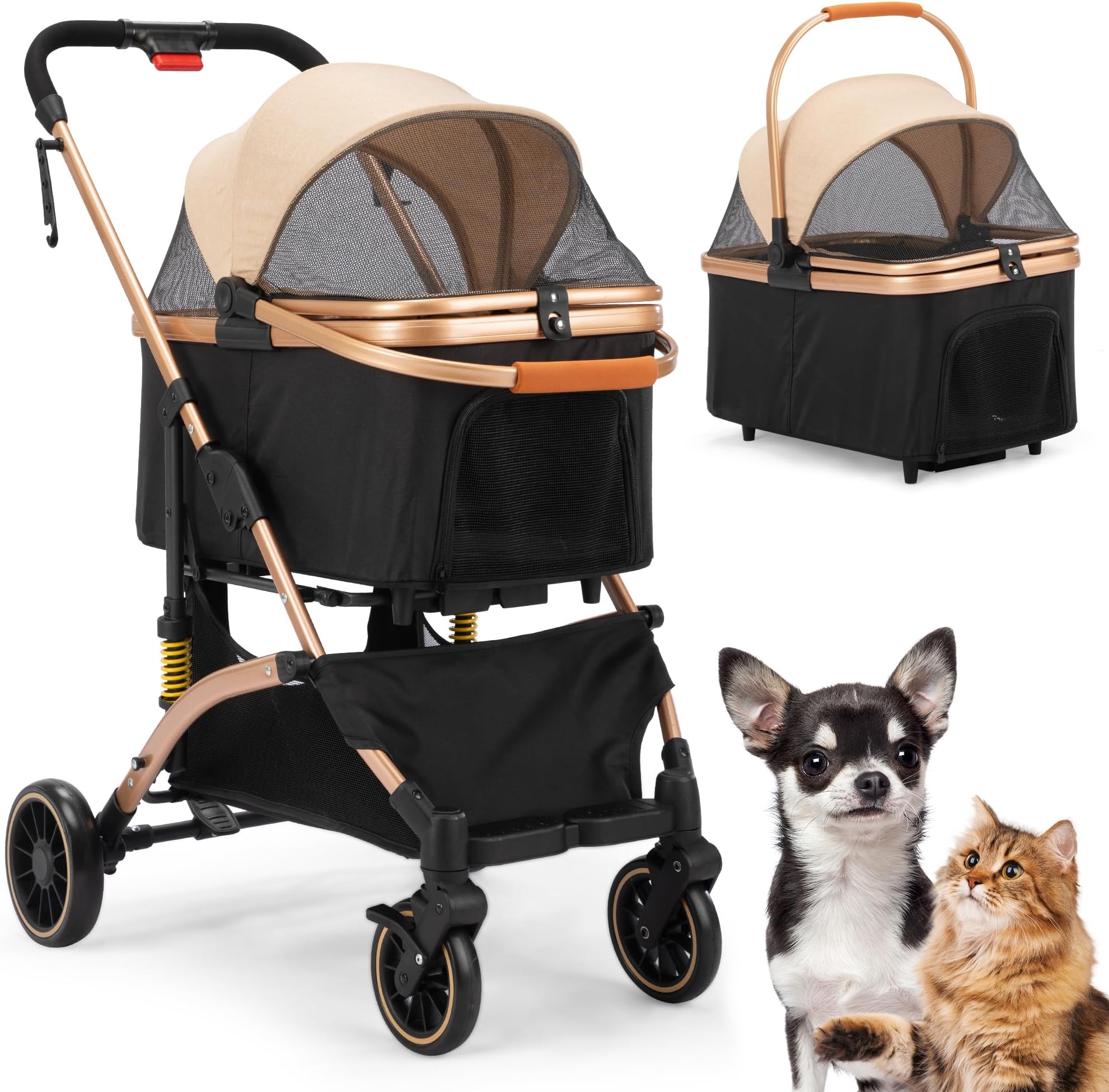 Amazon.com: 3 in 1 Pet Stroller with 4 Wheels, Foldable Pet Travel ...