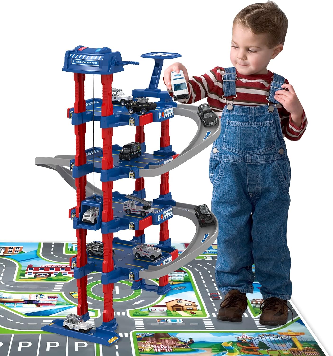 Garage Toy Set for Kids, Four-Story Parking Playset for 4-8 Years Old ...