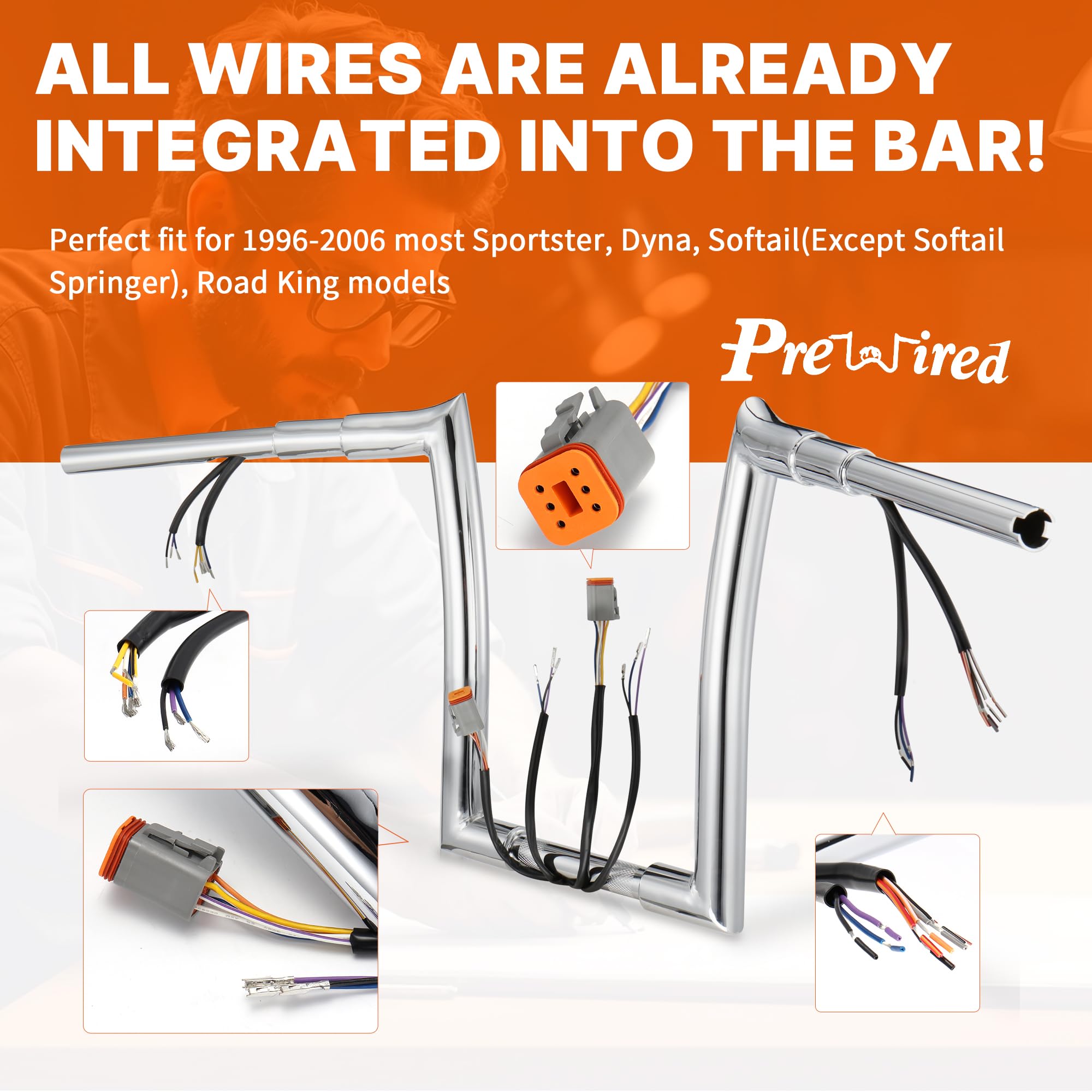 Snapklik.com : Prewired 12" Rise Pre-wired Ape Hangers Softail Handlebars