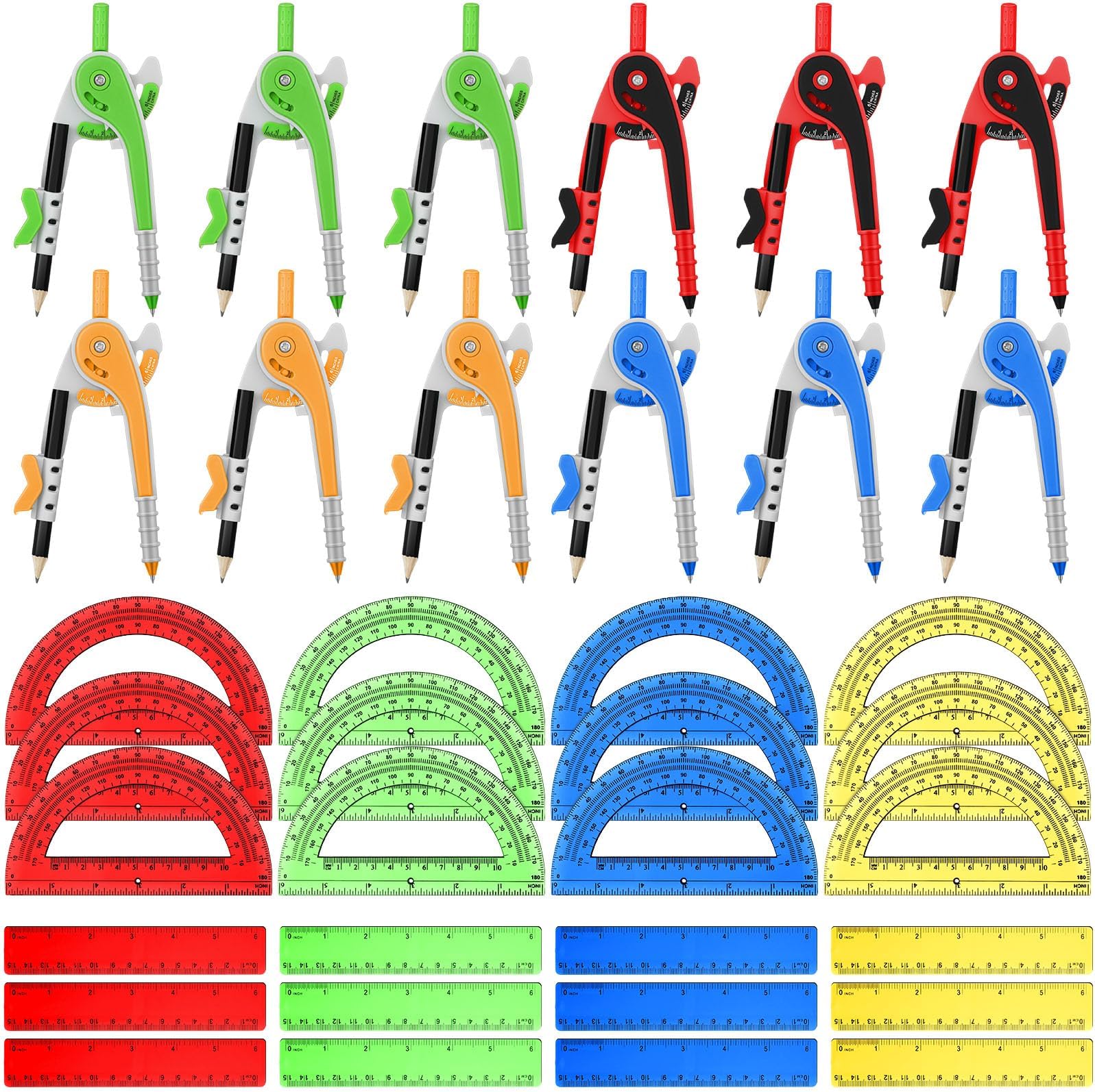 Amazon.com : Lincia 48 Pcs Compass and Protractor Set Compass 180 ...