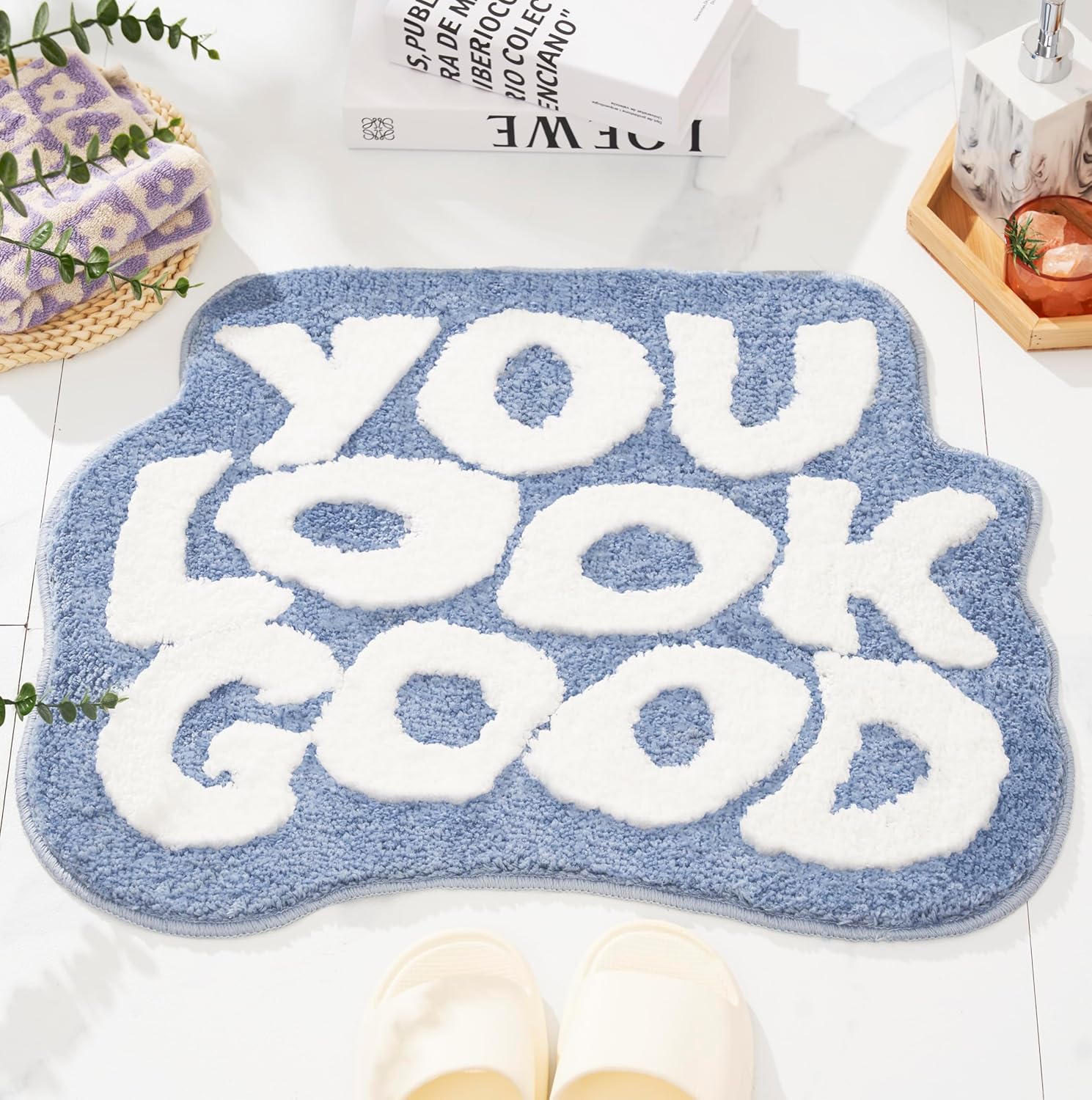 Amazon.com: ELDONE You Look Good Bath Mat - Cute Light Blue Bathroom ...