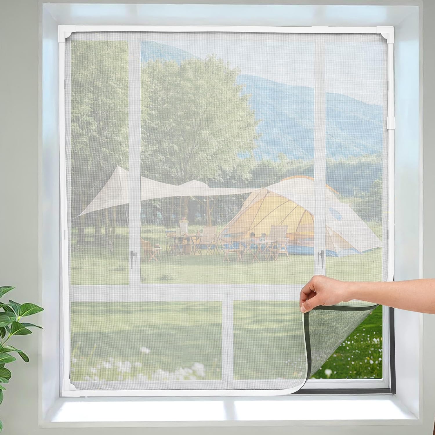 RDUIGT Magnetic Window Screen Adjustable Window Net 72”x 48” Fiberglass ...