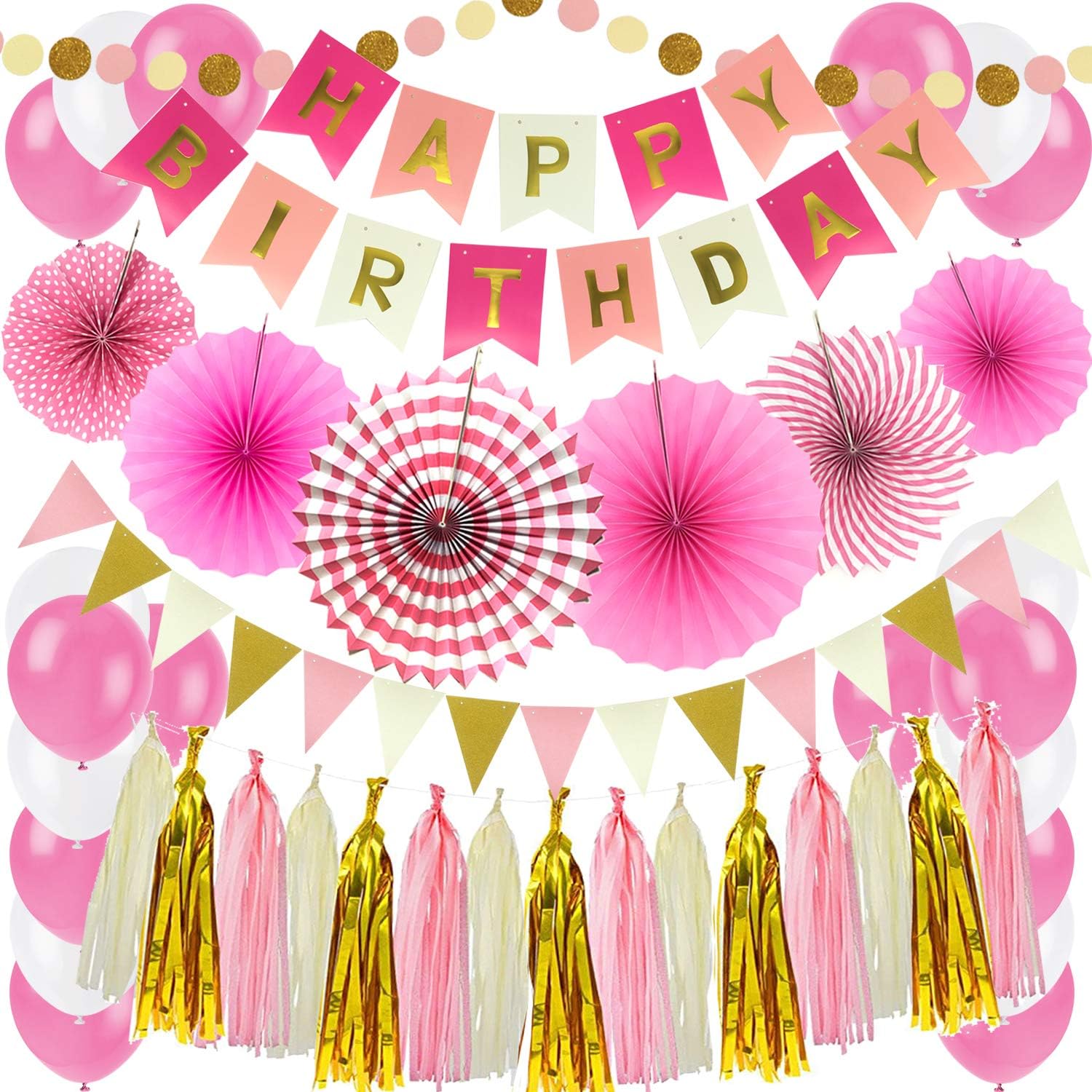 Amazon.com: ZERODECO Birthday Party Decoration, Pink Happy Birthday ...