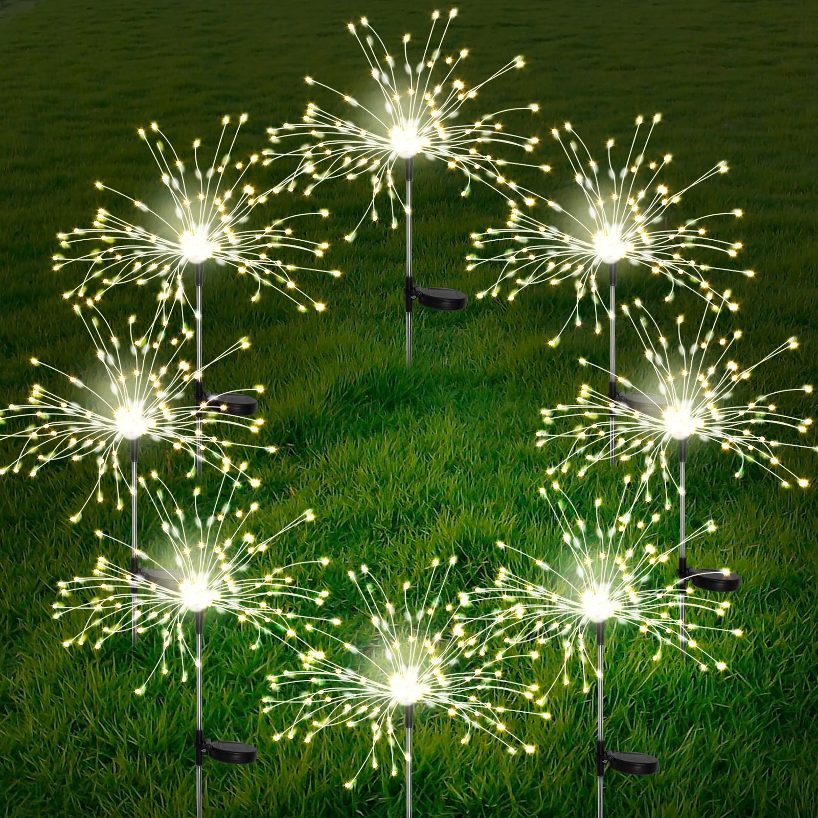 8 Packs Outdoor Solar Firework Lights, 120 LED Solar Garden Lights 2 ...