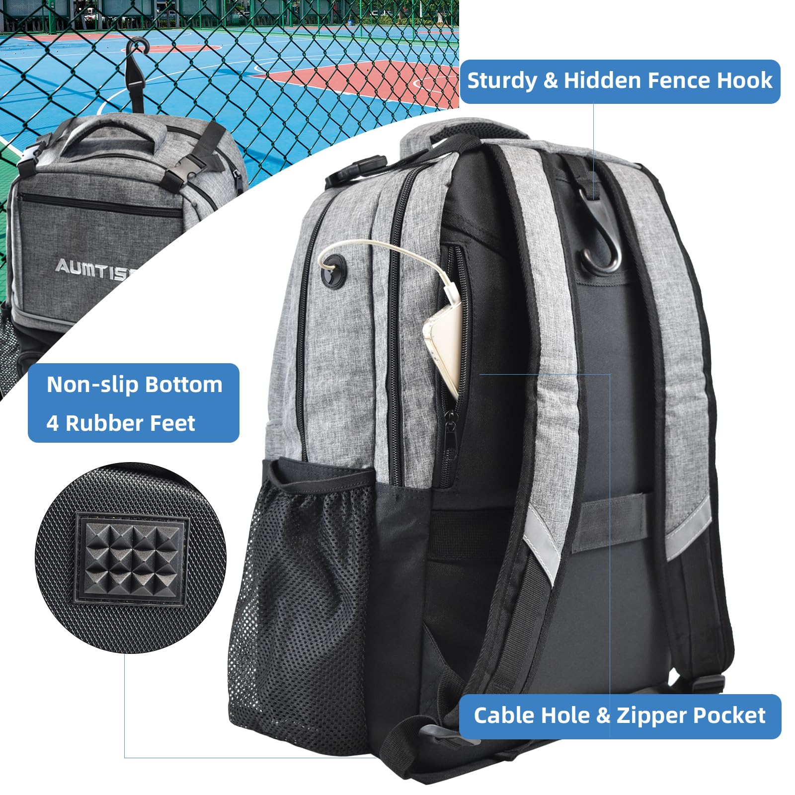 Snapklik.com : AUMTISC Tennis Bag Backpack 2 Rackets For Men Wome ...