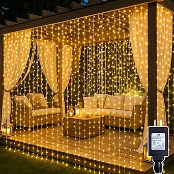 Amazon.com: Soagrc 300 LED Curtain String Lights 9.8FT Plug in Fairy ...