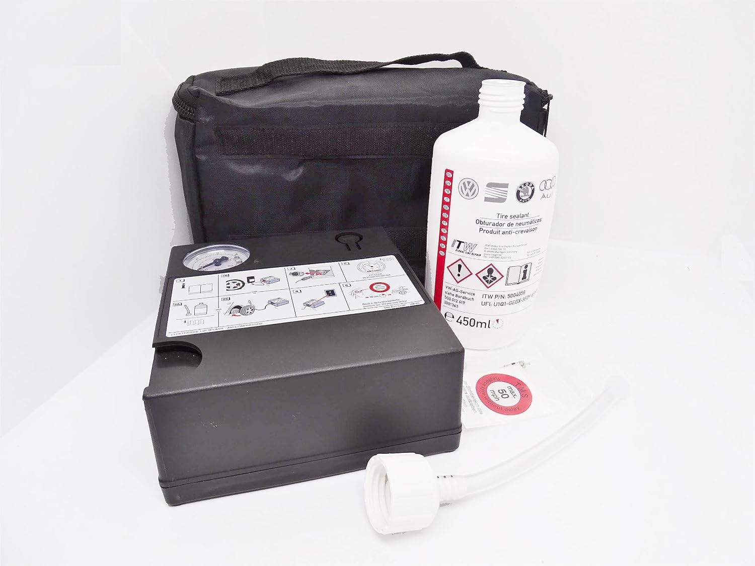 Partsdealers GENUINE FOR VW AUDI SEAT TYRE PUNCTURE REPAIR KIT PUMP AIR ...