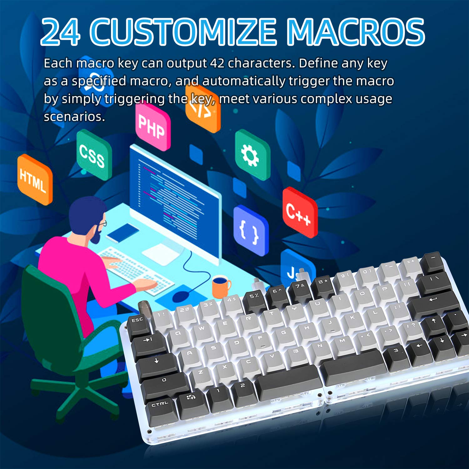 Macro Split Mechanical Keyboard All 62 Keys Programmable And Can ...
