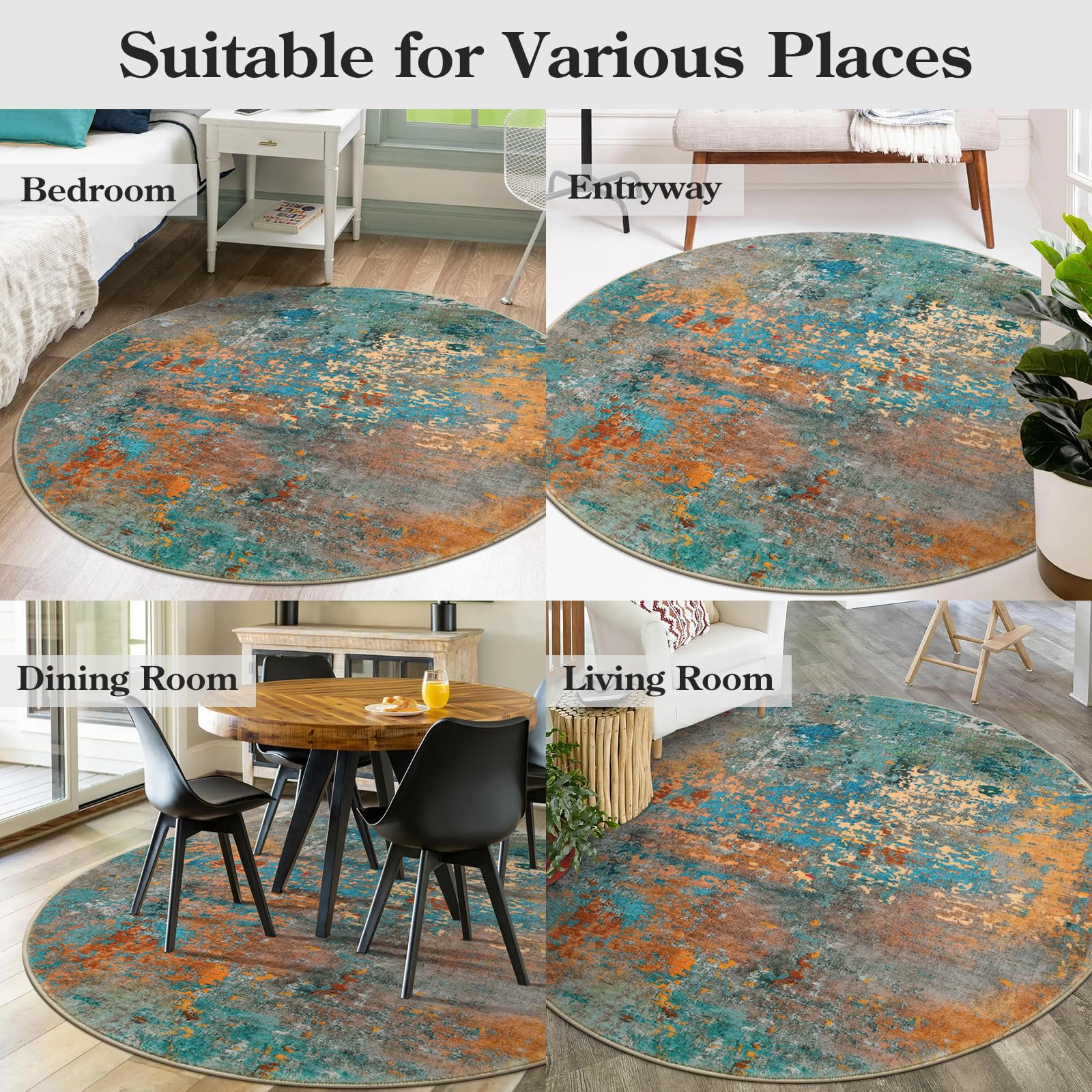 Lahome Modern Abstract Round Rug - 6Ft Colorful Living Room Rug Soft ...