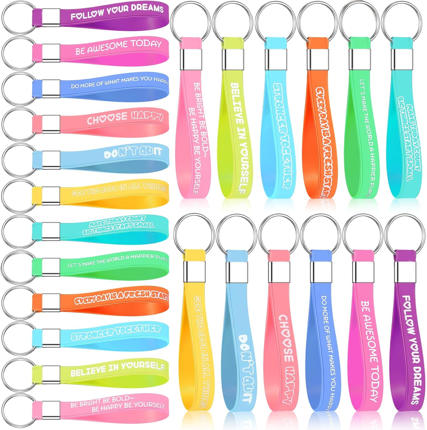 Otuuz 24 Pcs Inspirational Quote Keychains Silicone Rubber Key Rings ...