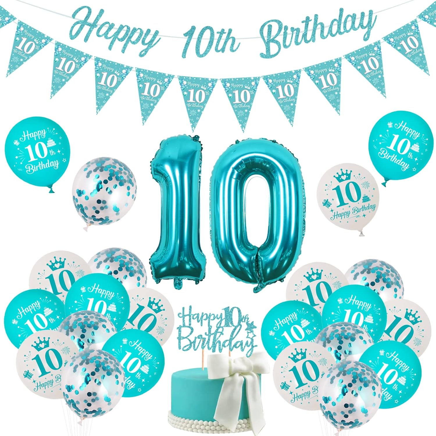 Amazon.com: 10th Birthday Decorations for Girls Teal Double Digits ...