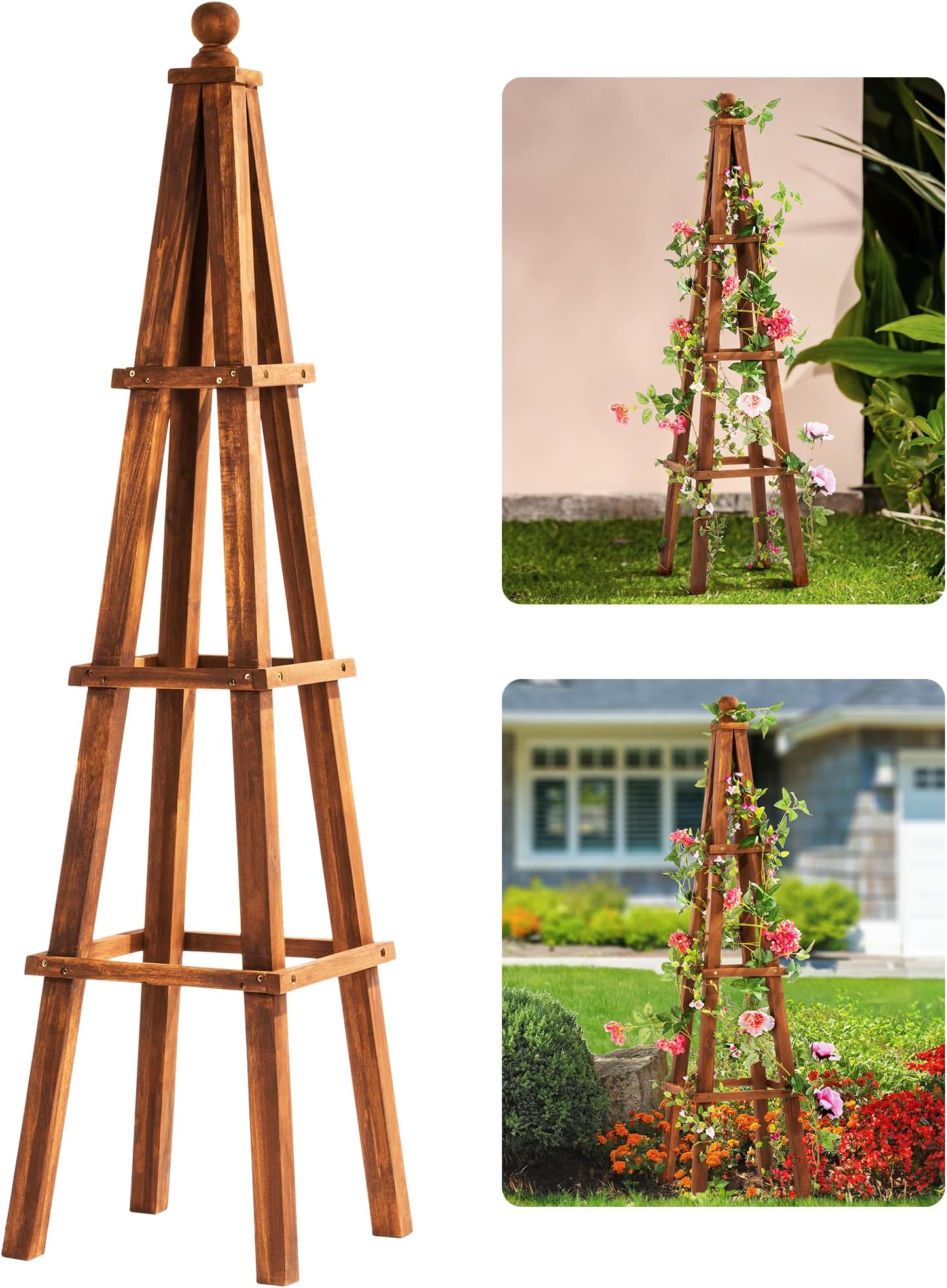 Amazon.com : Cedar Trellis 46" Pyramid Obelisk for Climbing Plants ...