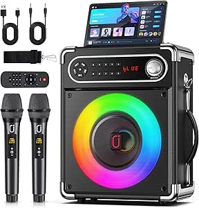 Amazon.com: JYX Karaoke Machine, 2 Wireless Microphones, Portable Bluetooth 5.3 PA Speaker with ...