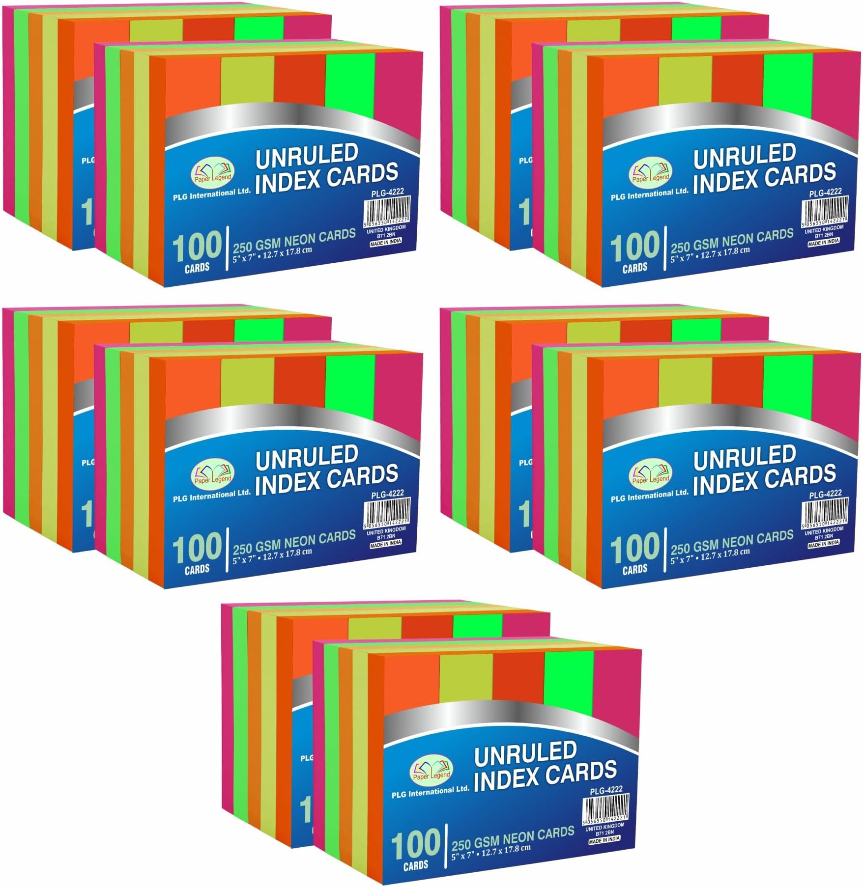 [Pack of 1000 ] NEON Record Cards Bulk Unruled Index 250GSM Revision ...