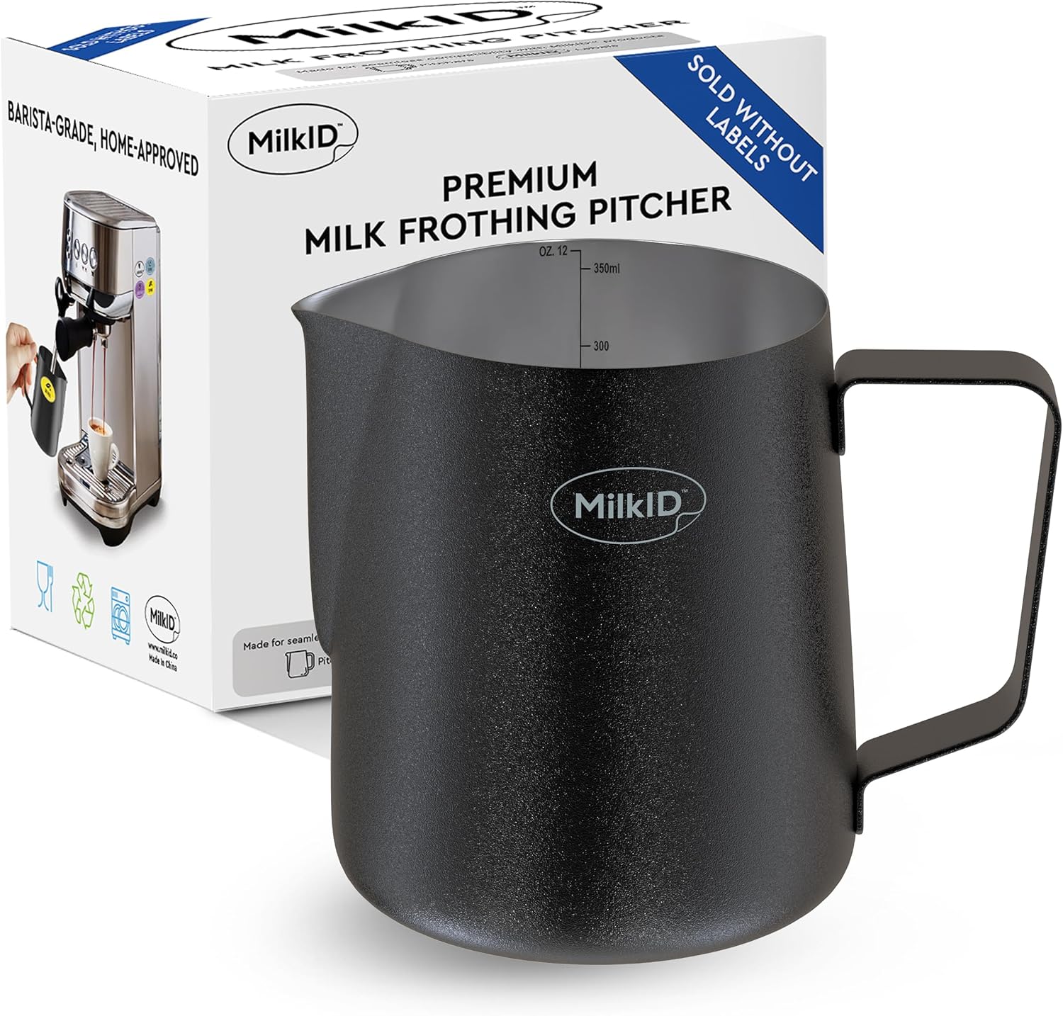 Amazon.com: Milk Frothing Pitcher (Black Milk Pitcher (No Labels), 12oz ...