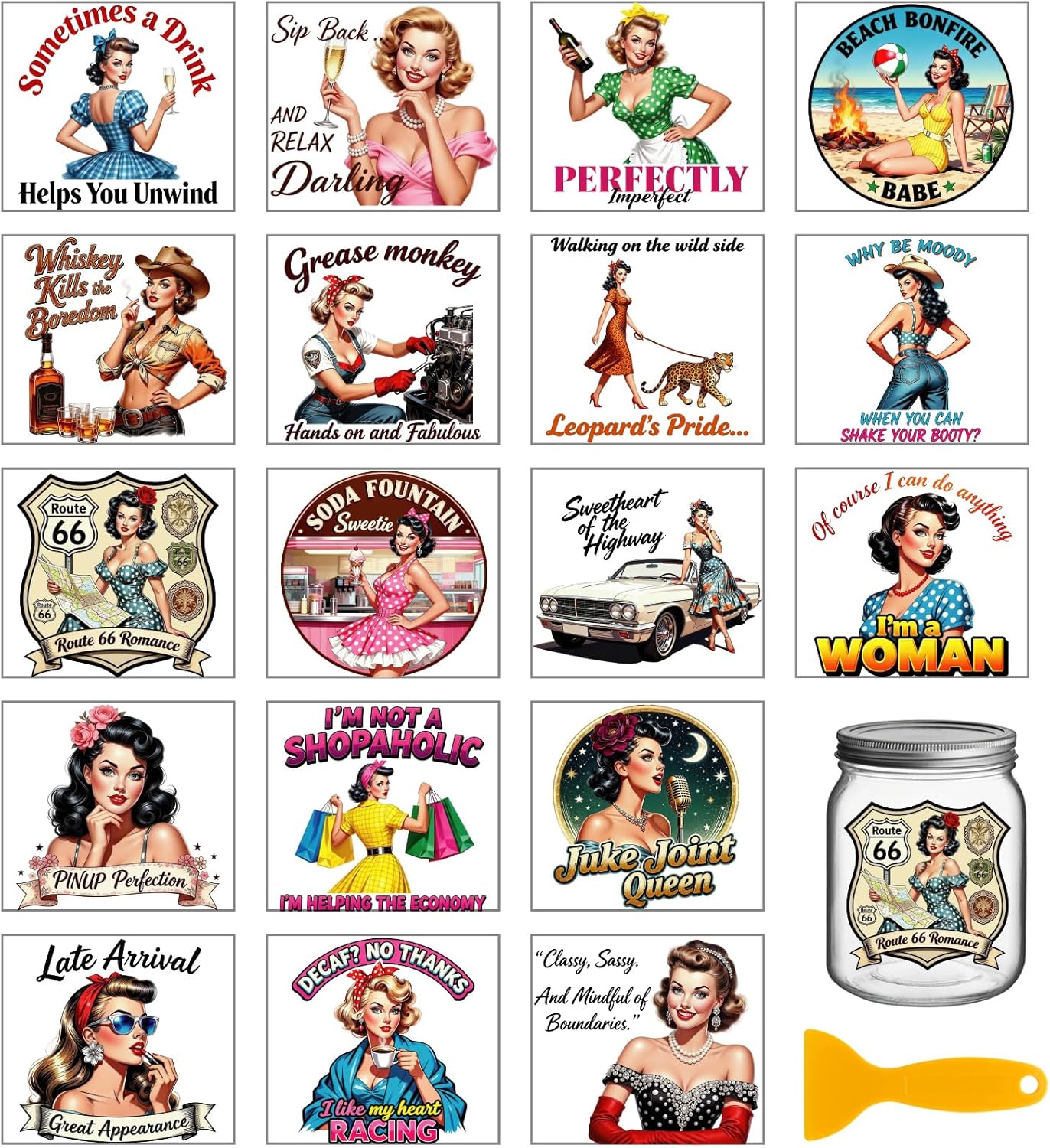 Amazon.com: GLOBLELAND 18 Sheets Retro Lady Rub on Transfers Sarcastic ...