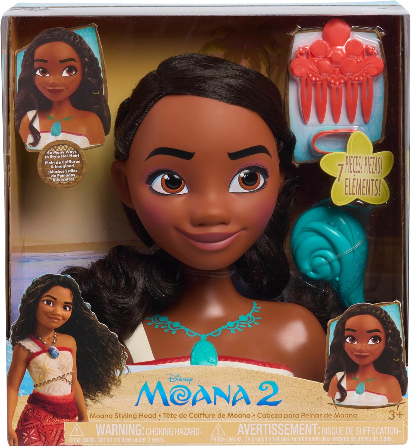 Amazon.com: Just Play Disney Princess Moana 2 7-Piece Hairdressing Head ...