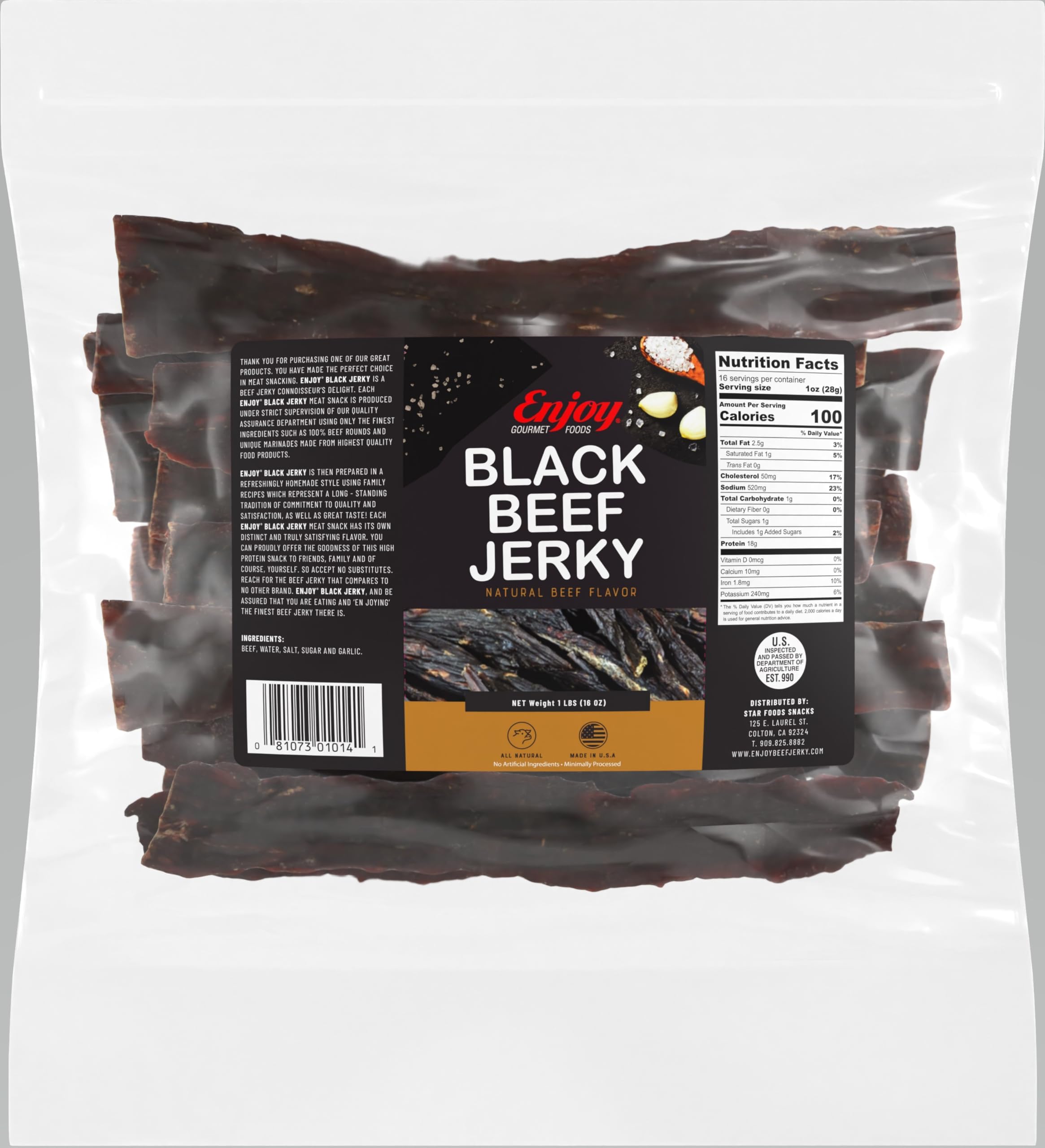 Amazon.com: Enjoy Black Beef Jerky | 16 oz (Pack of 1) | Traditional ...