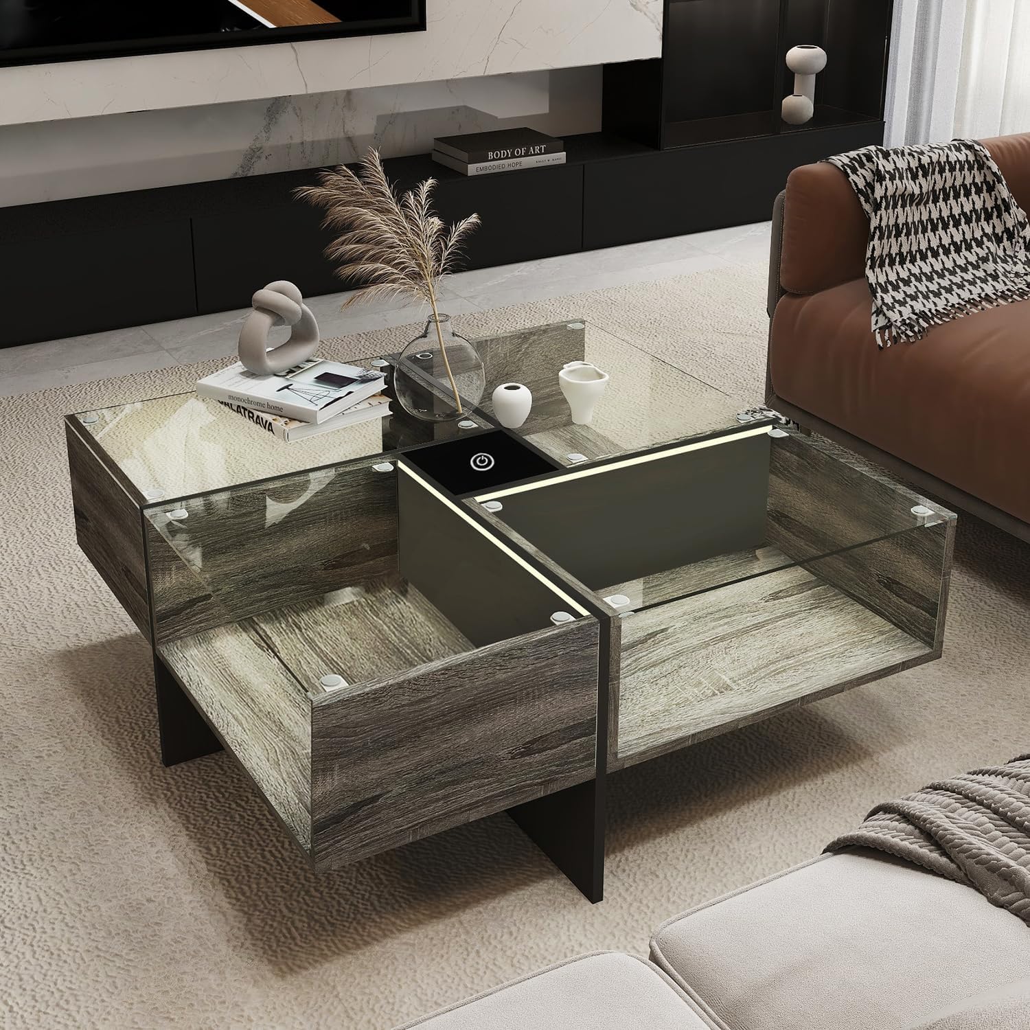 Amazon.com: Furnnylane LED Coffee Table by Touch Screen Control,Square ...