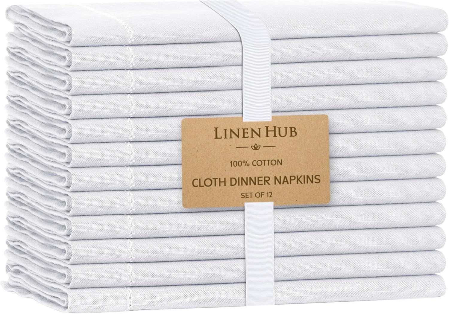 Amazon.com: Linen Hub Hemstitch Cloth Dinner Napkins Set of 12-100% ...