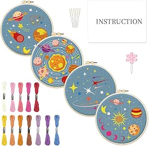 INFUNLY 4 Set Solar System Embroidery Kit for Adults DIY Handmade Stars ...