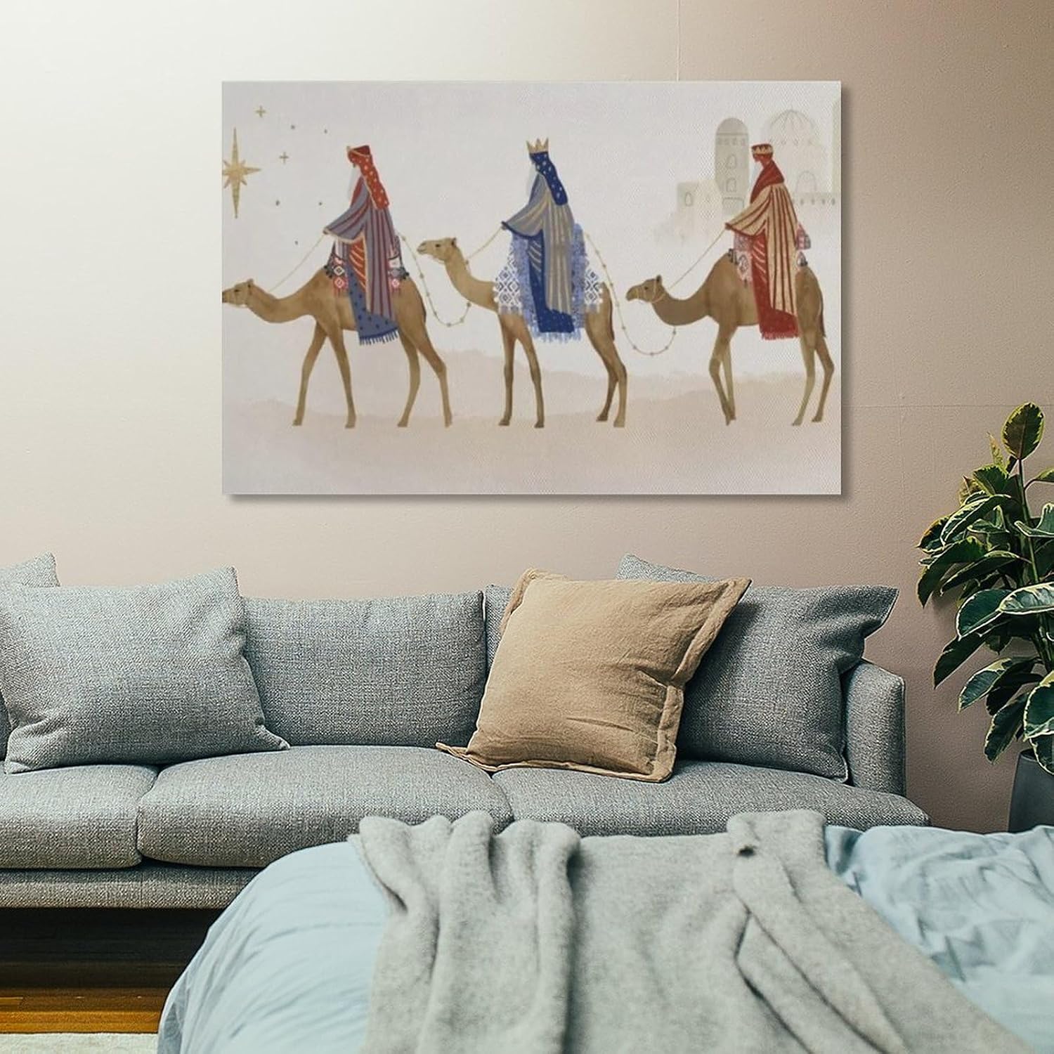 Póster vintage de personajes de tres reyes en camellos y castillo, para ...
