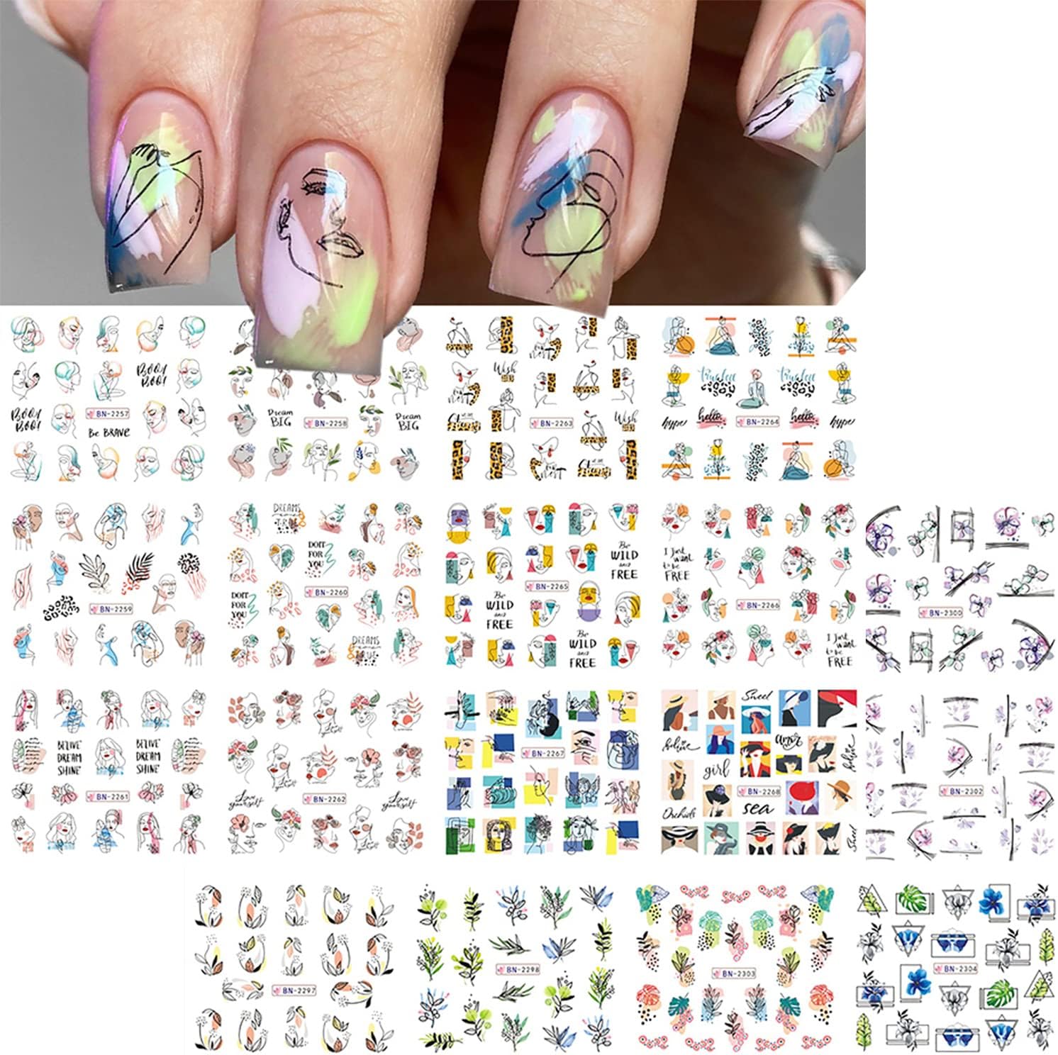 Amazon.com: 24 Pcs Abstract Nail Art Stickers Decals Water Transfer ...