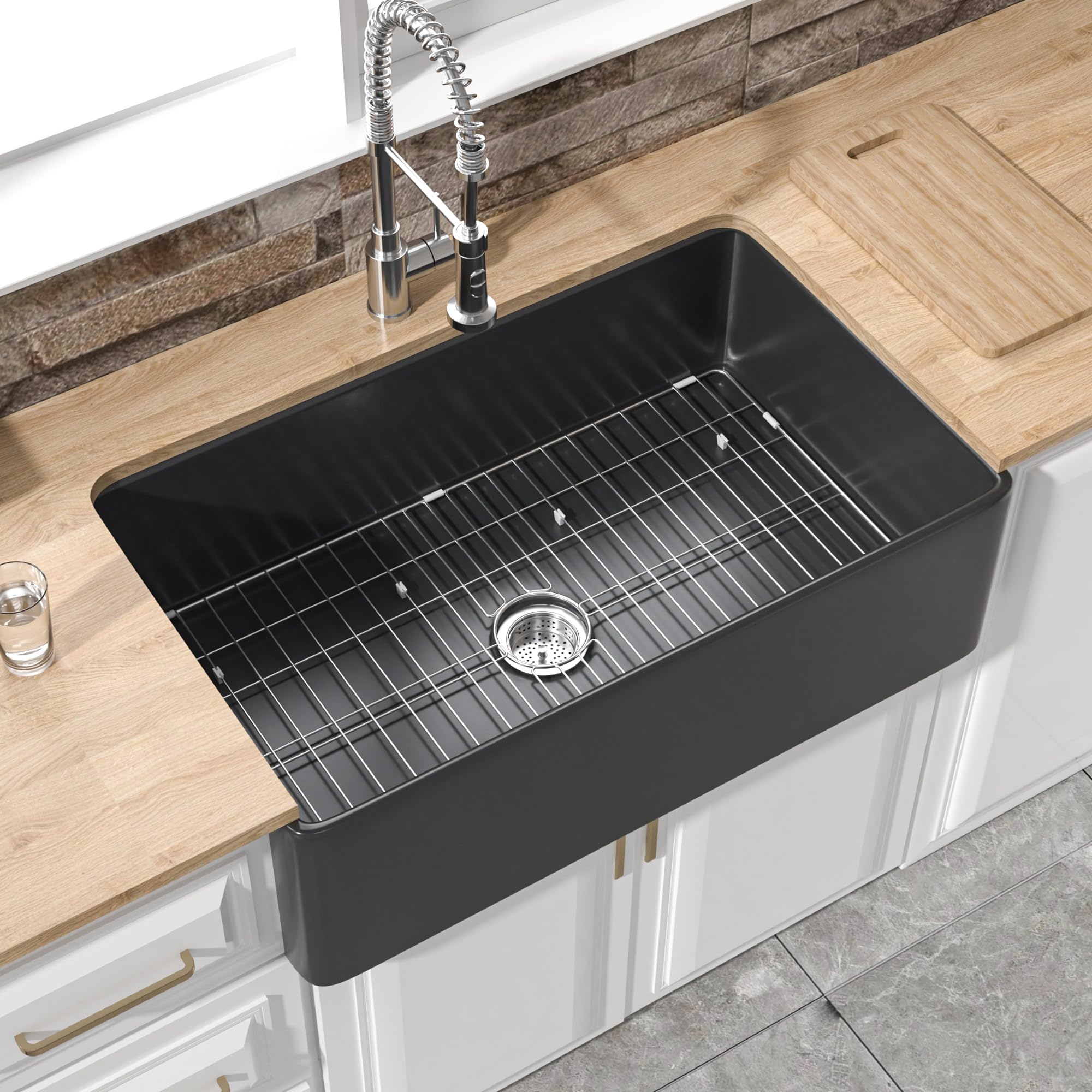 HOMLYLINK Black Farmhouse Sink 33 x 20 Inch,Wide & Large Farm Sink ...
