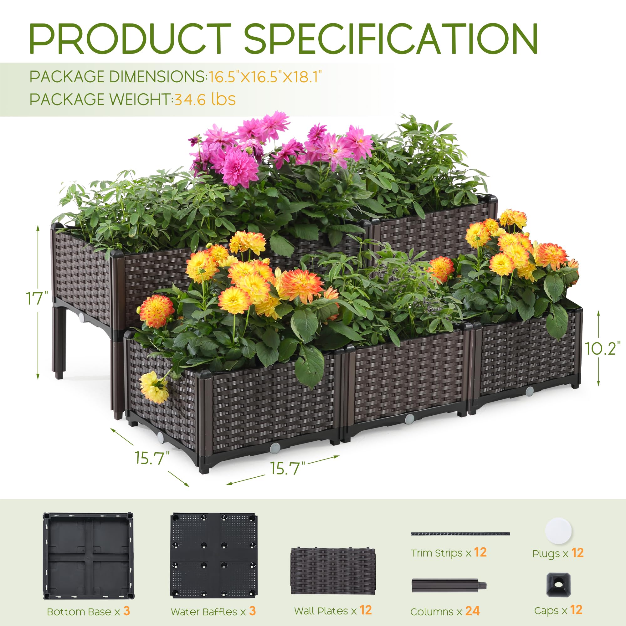 Raised Garden Bed Outdoor - 6PCS Elevated Plastic Modular Planter Box ...