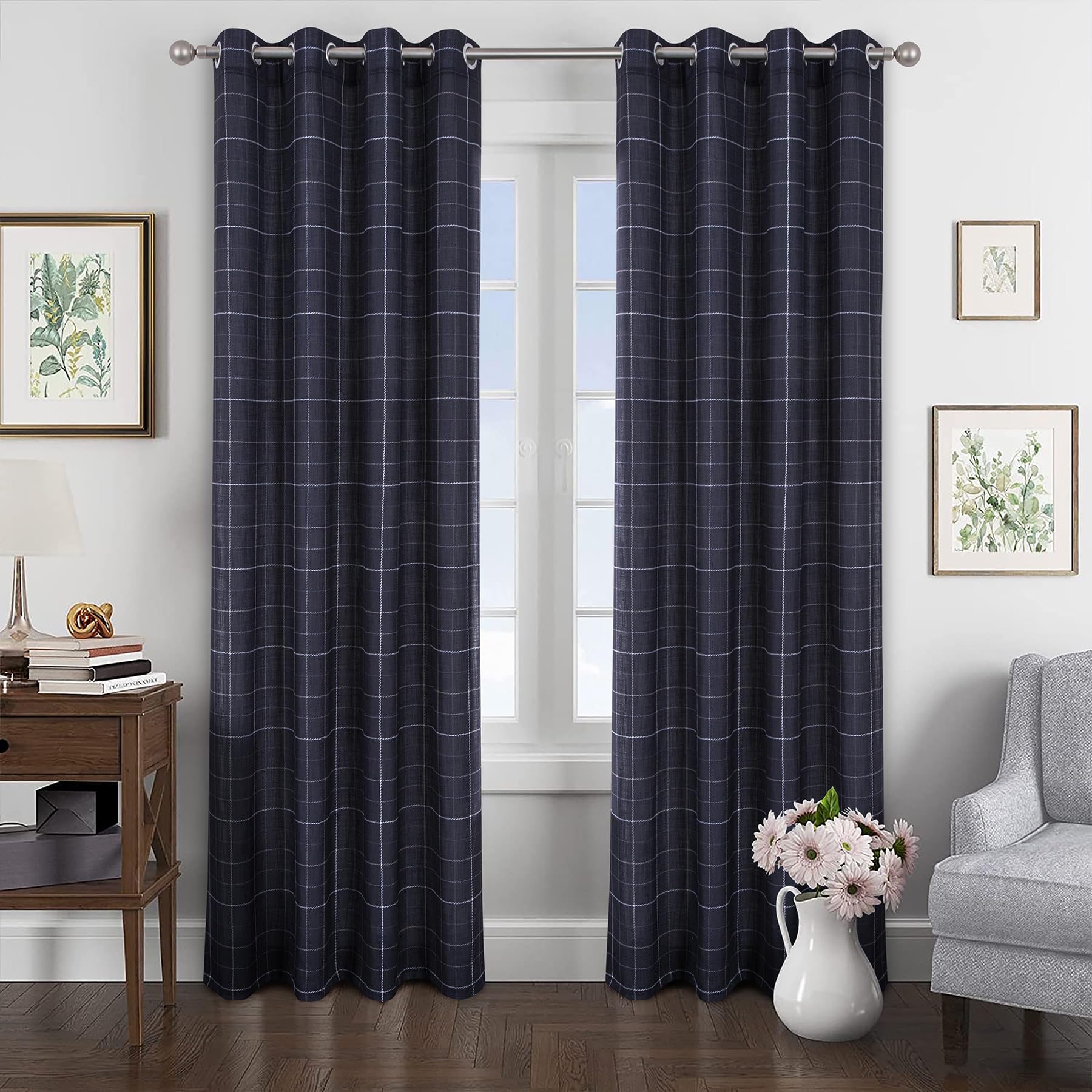 Amazon.com: always4u Linen Look Plaid Curtains Modern Black Check ...