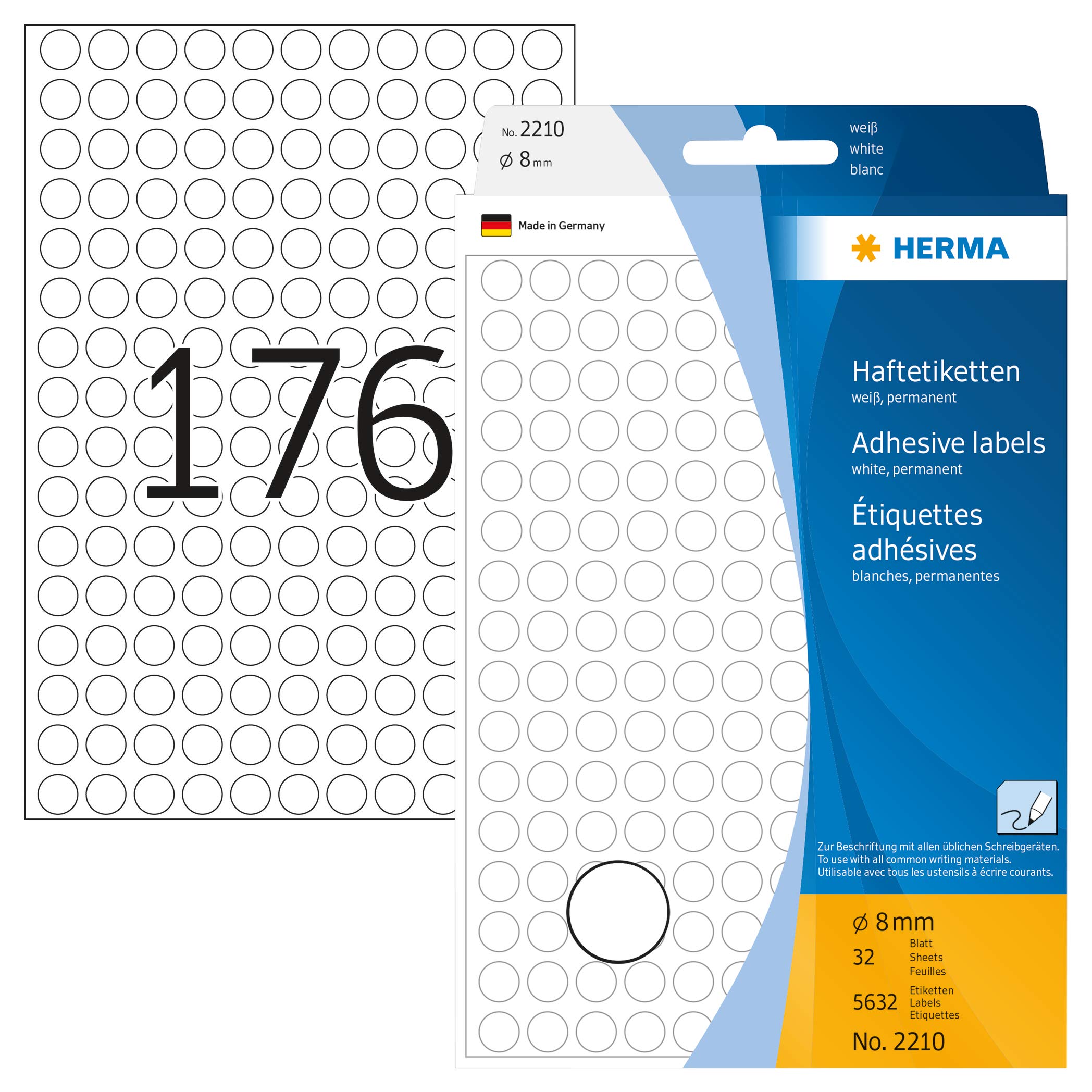 HERMA Dot Stickers White, 5632 Labels, Ø 8 mm, 176 Labels per Sheet ...