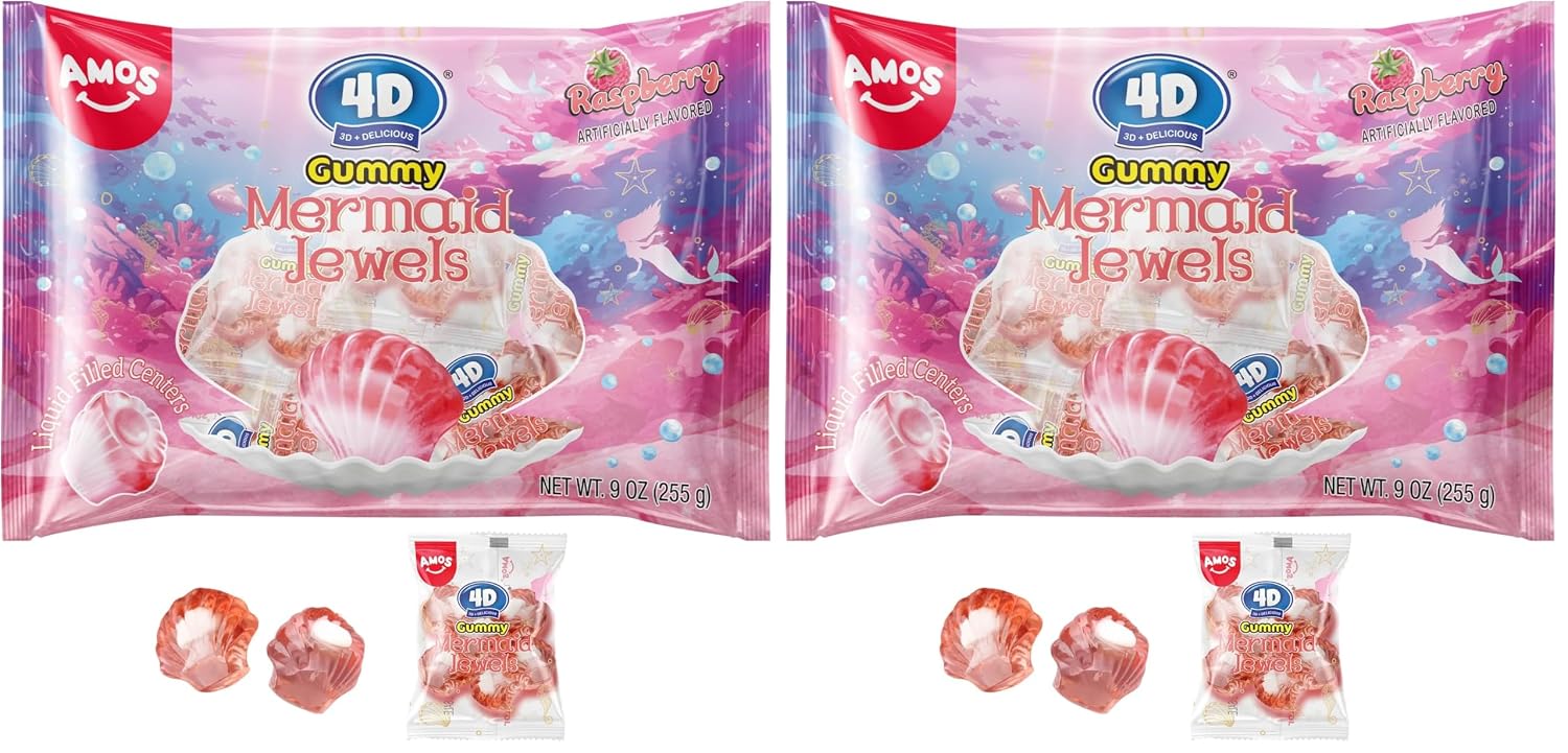 Amazon.com : Amos 4D Gummy Candy Mermaid Jewels Fruity Filled, Soft ...