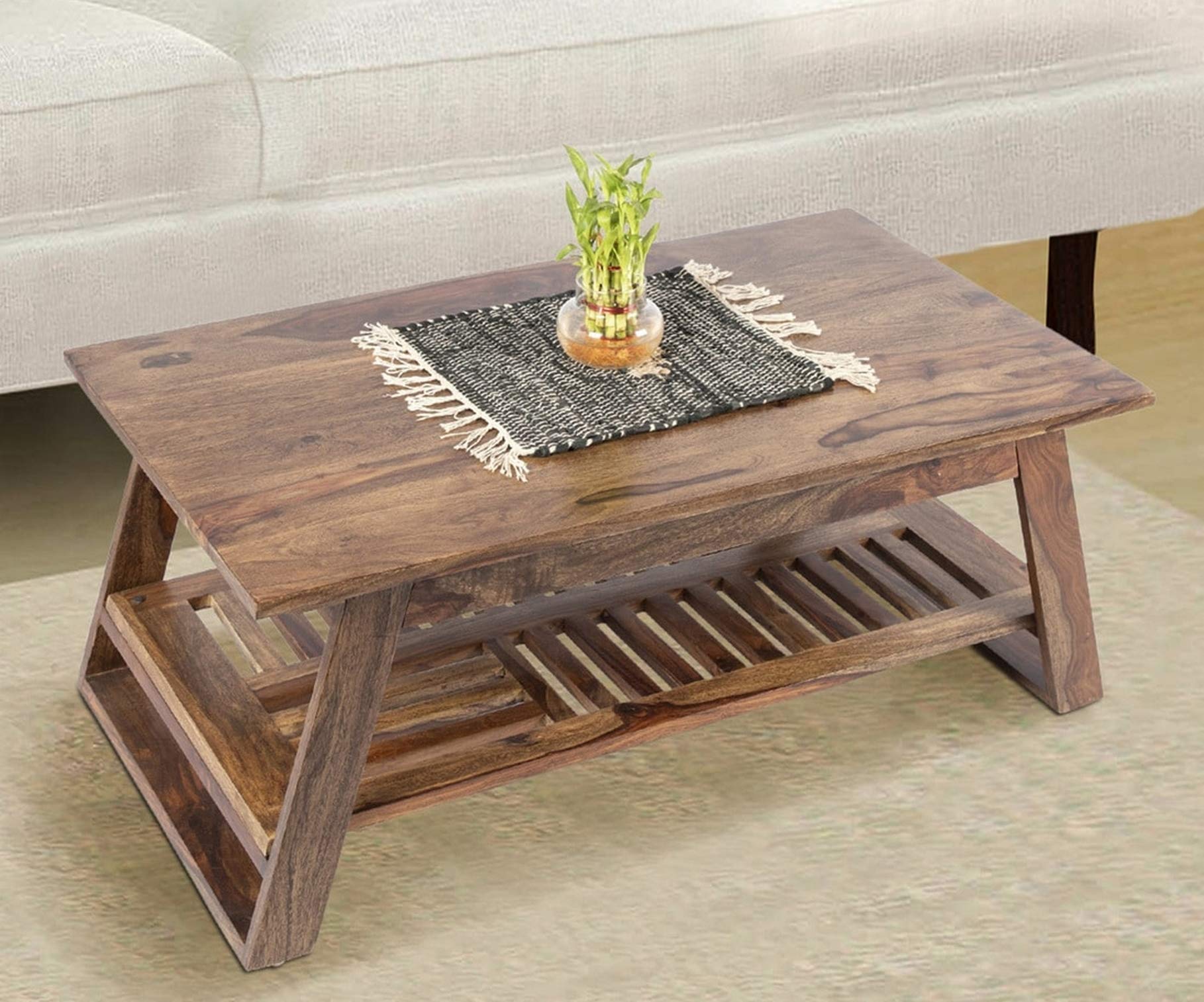 Buy Ikiriya Solid Sheesham Wood Rectangle Center Coffee Table with ...