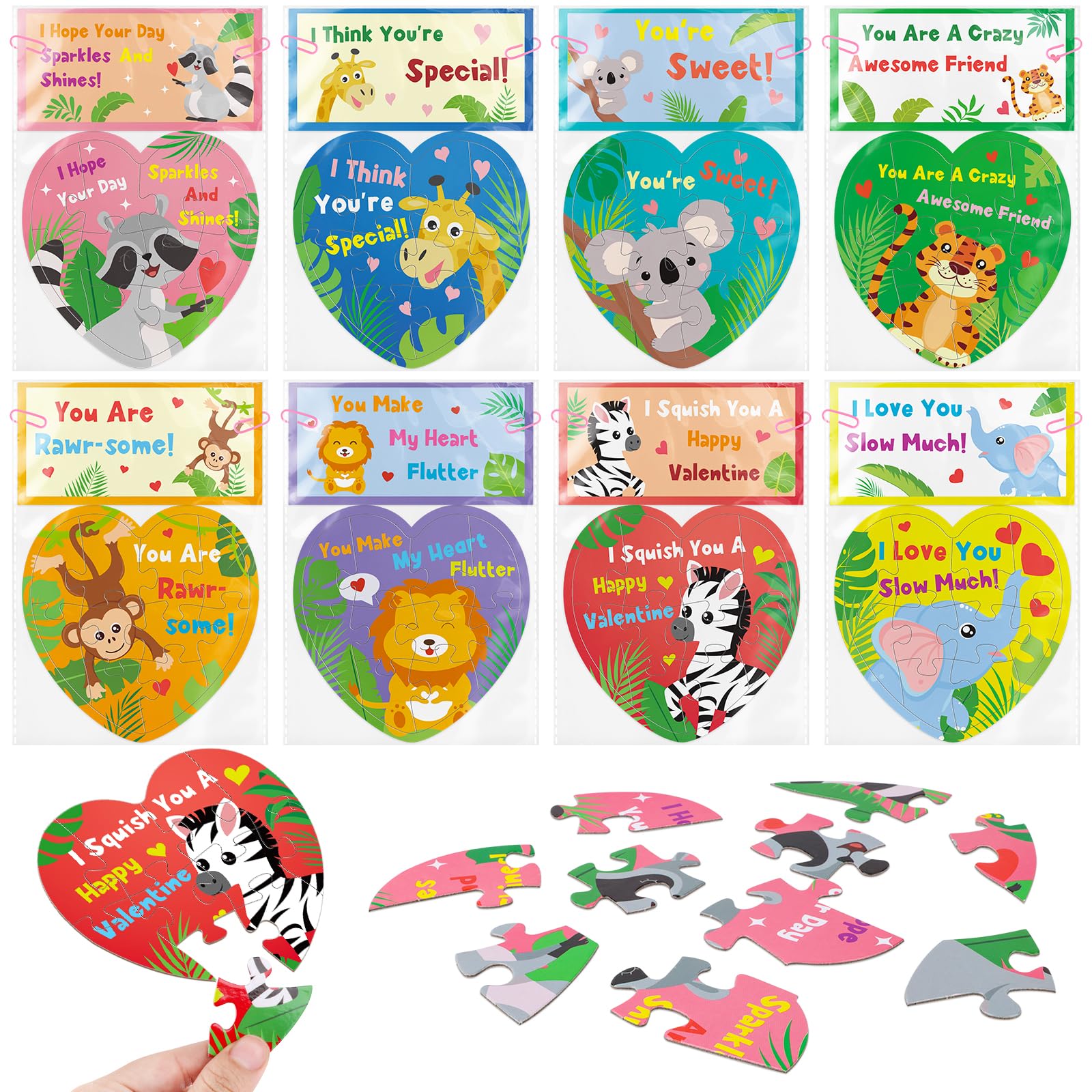 Amazon.com: Atiloy 24Pcs Valentine's Day Gift Cards with Heart Jigsaw ...