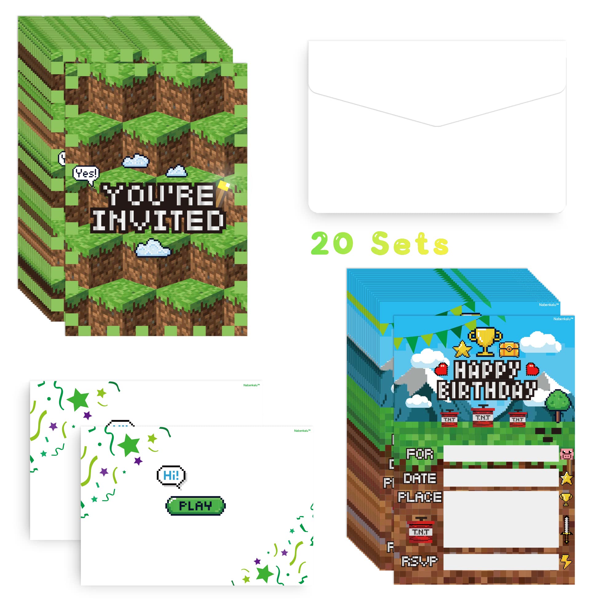 Buy Pixel Video Game Invitation Cards 20pcs Pixel Battle Birthday Party ...