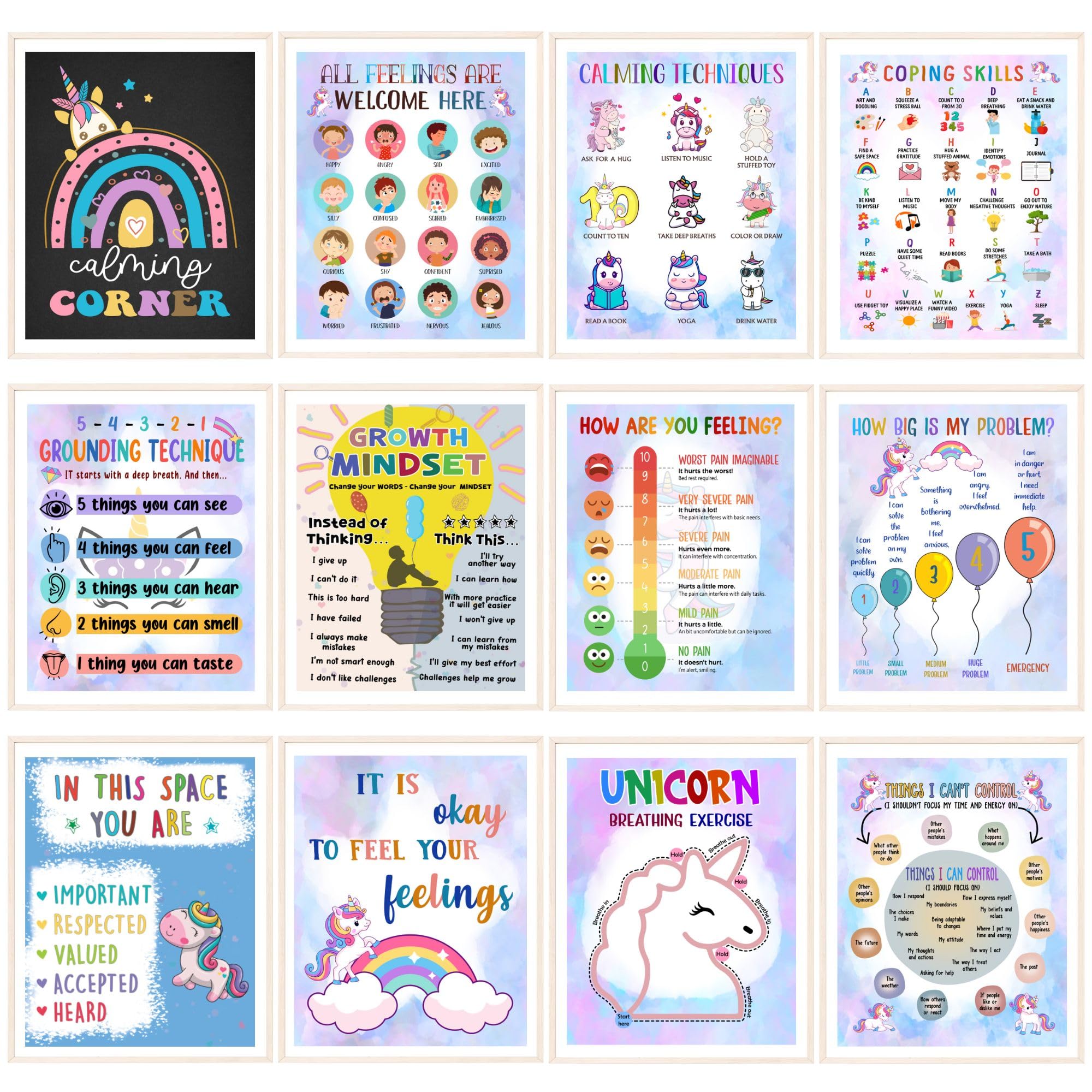 Unicorn Calming Corner Poster Set Of 12 Calm Down Corner | Desertcart ...