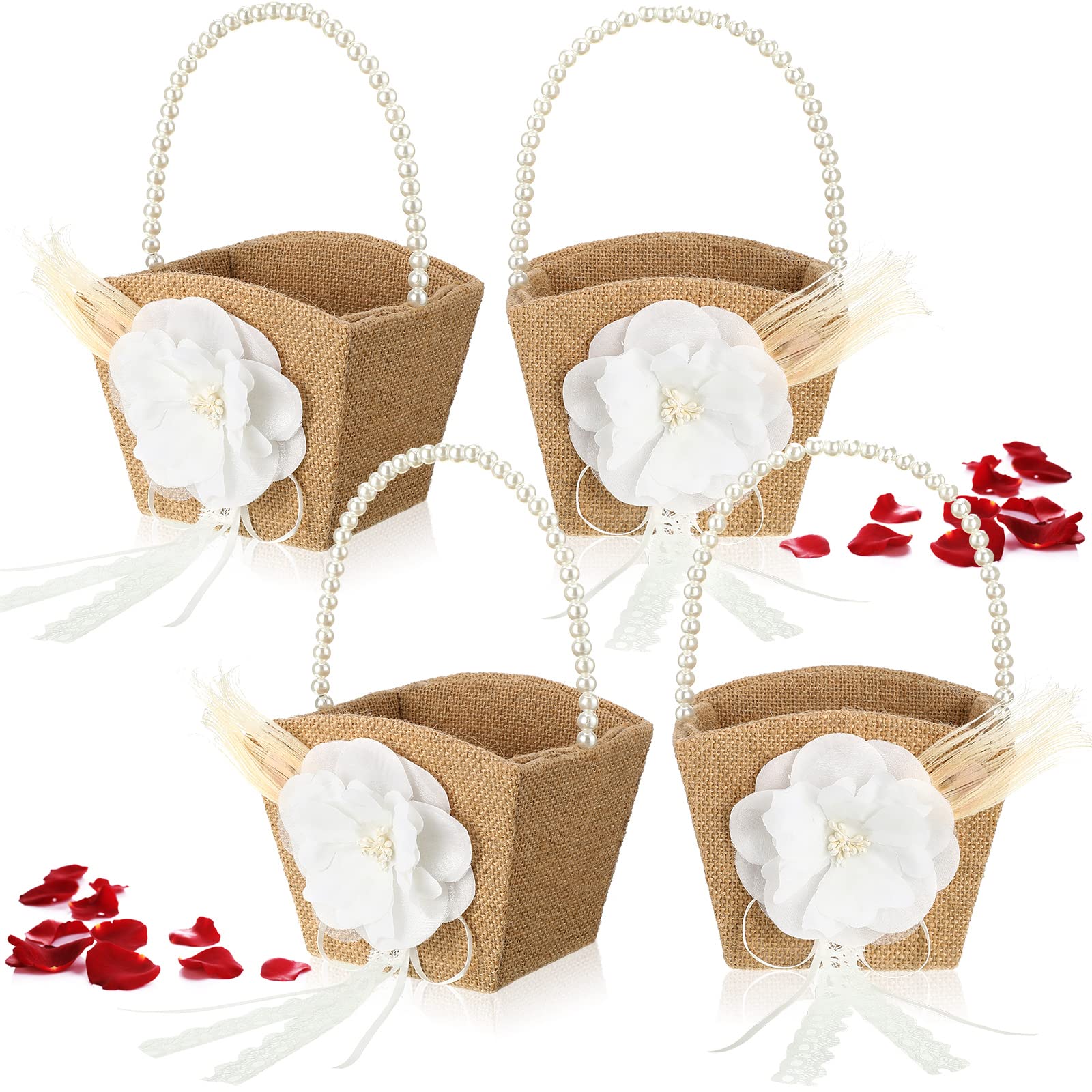 4 Pieces Rustic Flower Girl Baskets for Weddings Ivory Western Flower ...