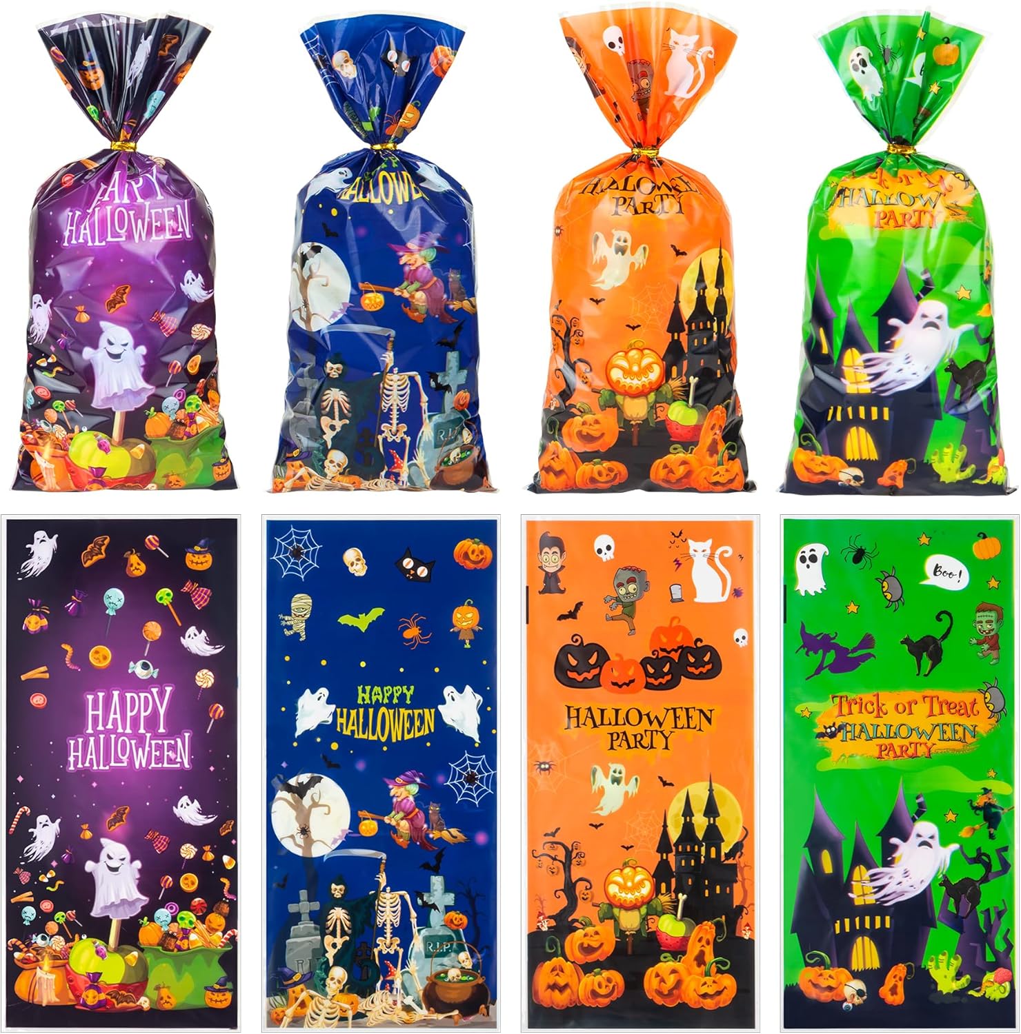 Amazon.com: GOMANCHE Halloween Cellophane Candy Bags,100 Pieces ...