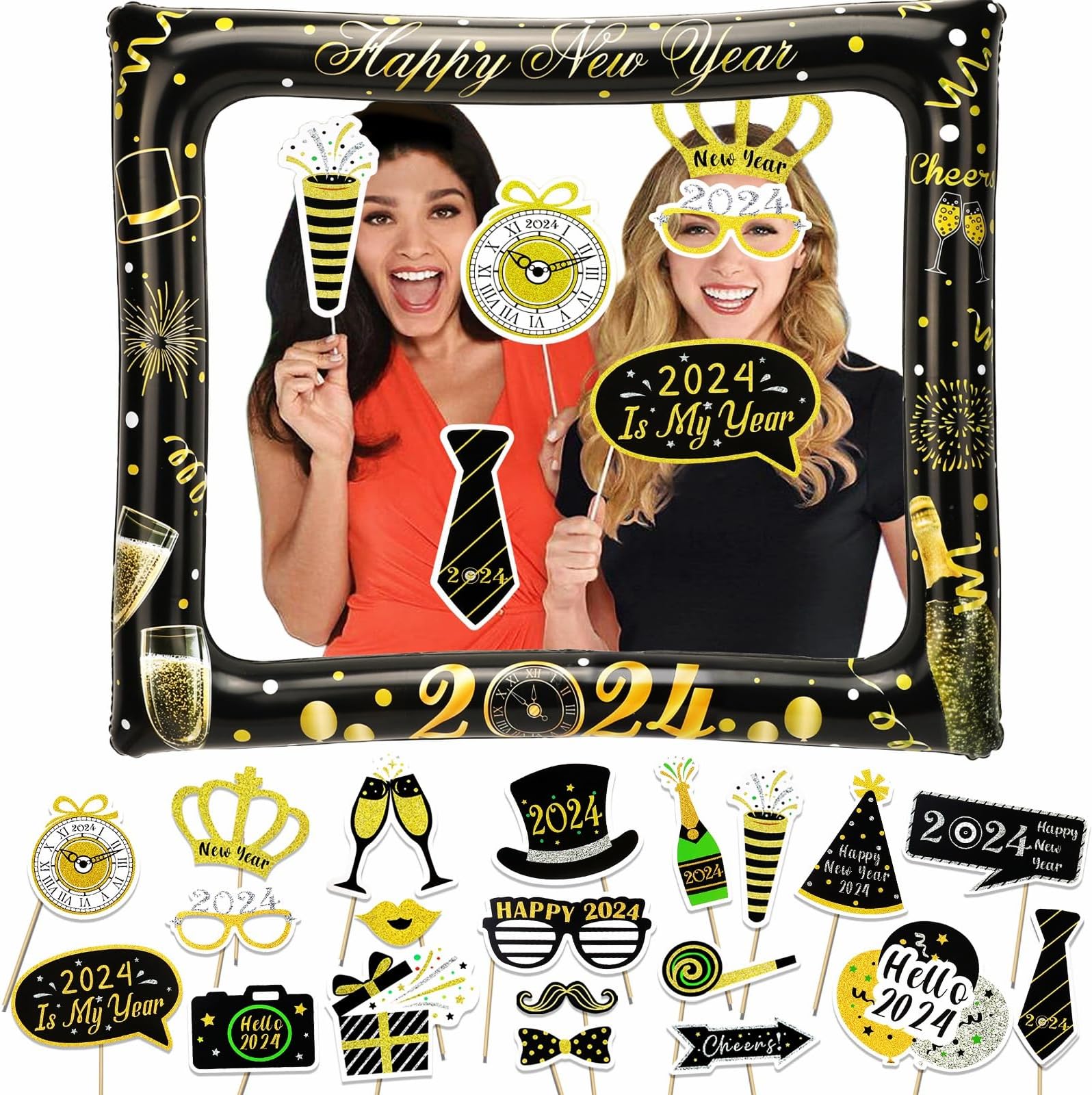 Amazon.com: New Years Eve Photo Booth Props 2024 New Year Photo Booth ...