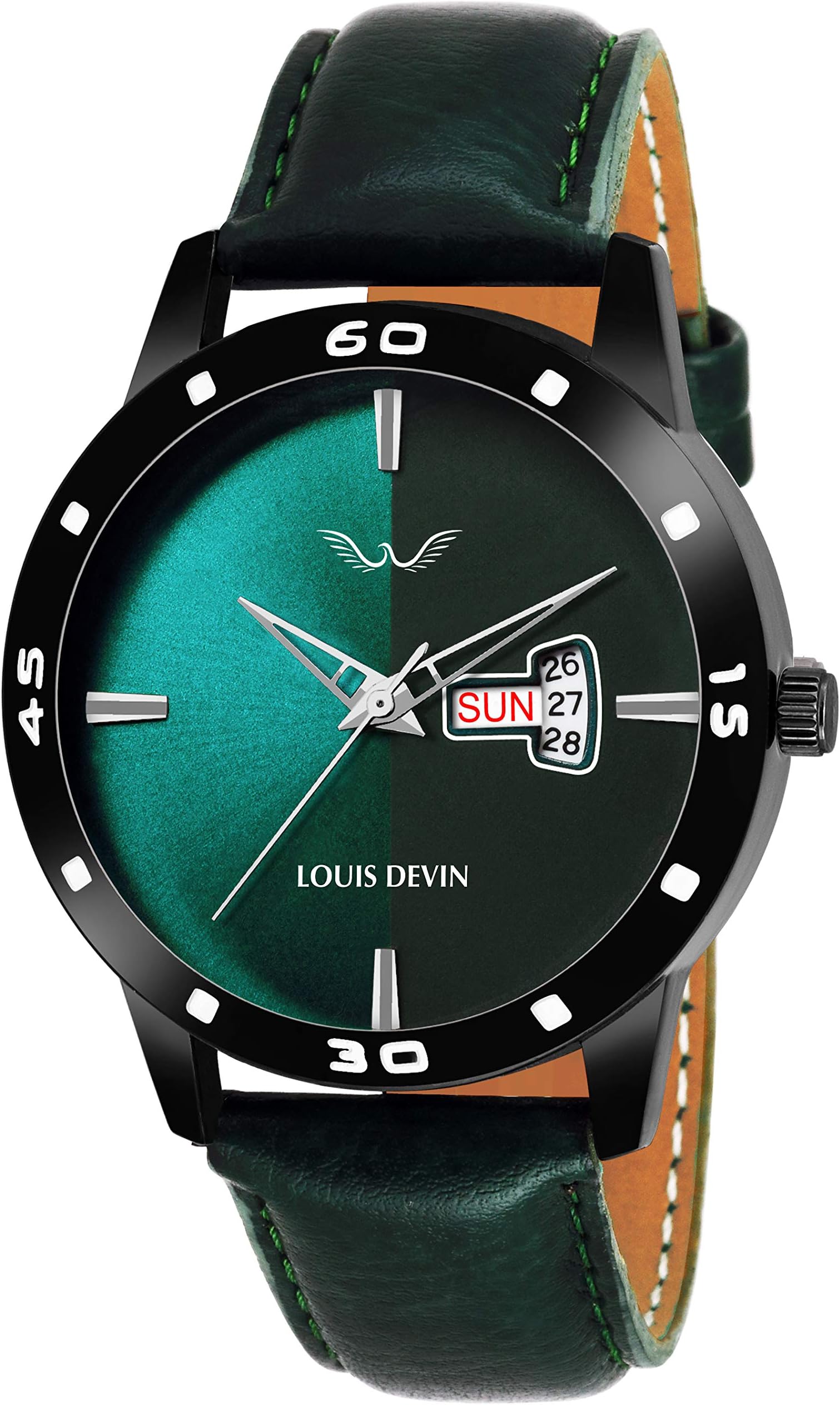 LOUIS DEVIN Leather Analog Men Watch (Green Dial Green Colored Strap ...