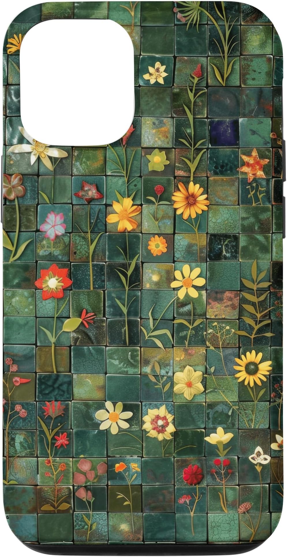 Amazon.com: iPhone 12/12 Pro Vibrant Mosaic Olive Green Tiles Floral ...