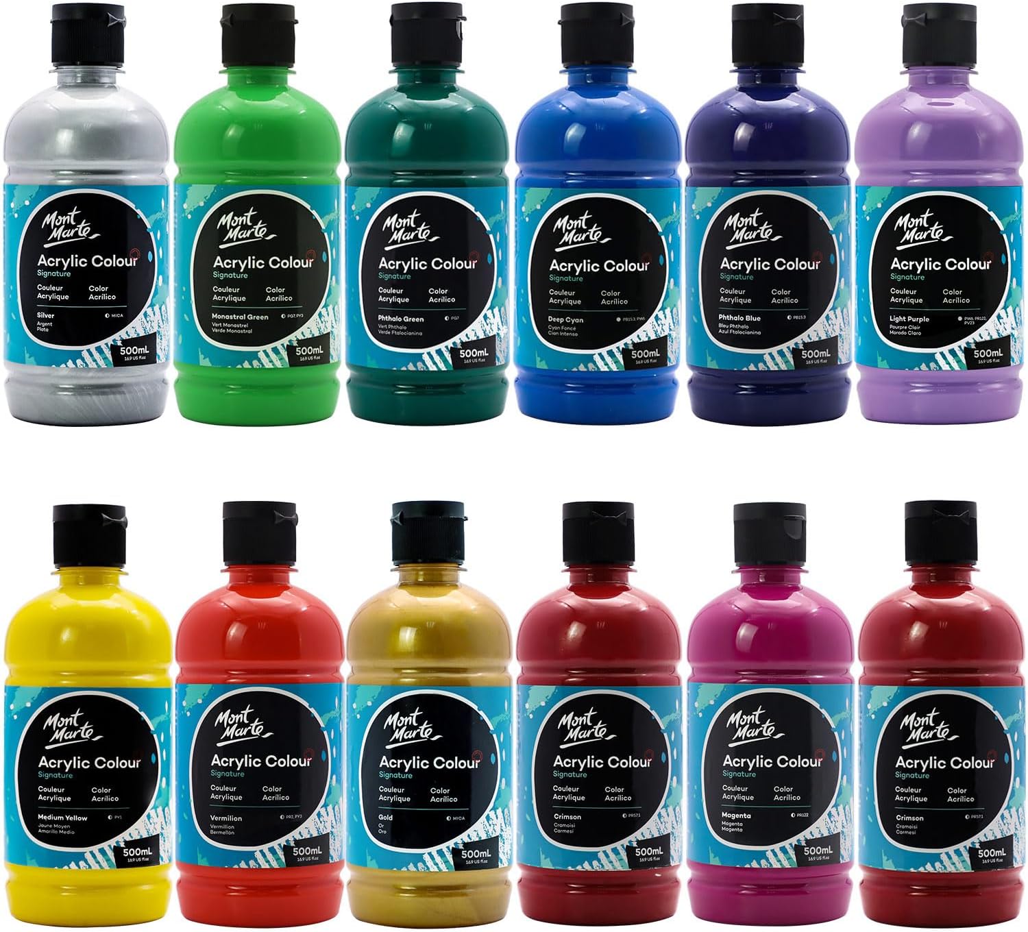 Amazon.com: Mont Marte Signature Acrylic Color Paint Set, 12 x 16.9oz ...