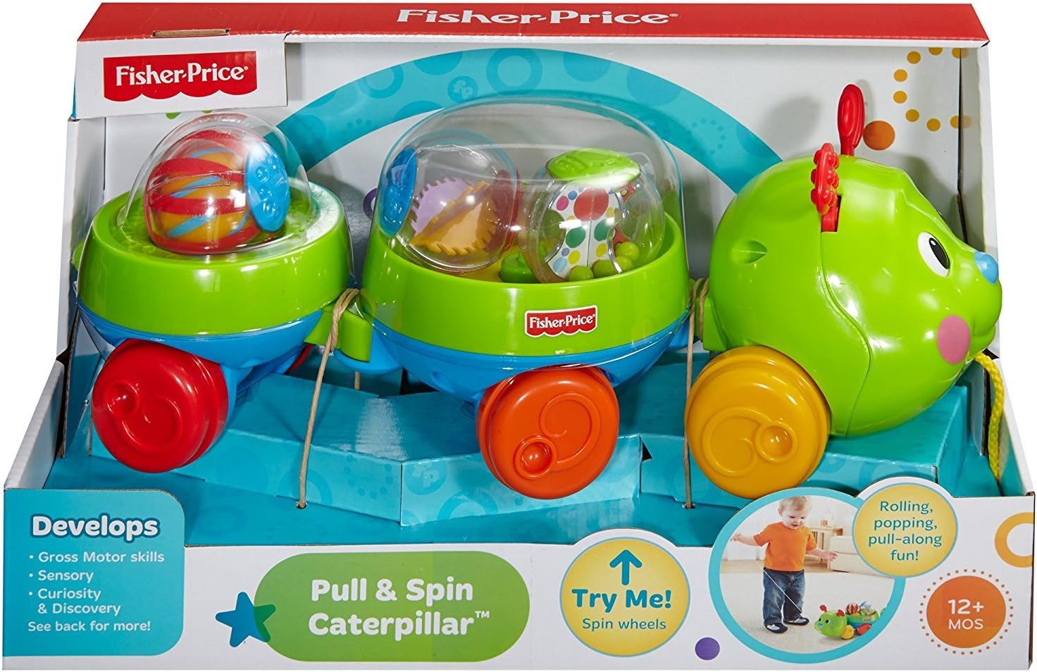 Fisher-Price Roll-a-Rounds Pull & Spin Caterpillar Push Pull Toy ...