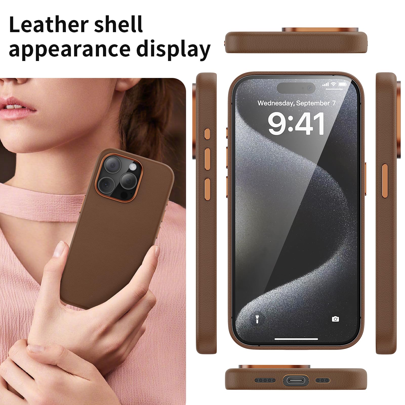 Snapklik.com : Rumwot For iPhone 15 Pro Max Leather Case Genuine Full Grain Leather Compatible