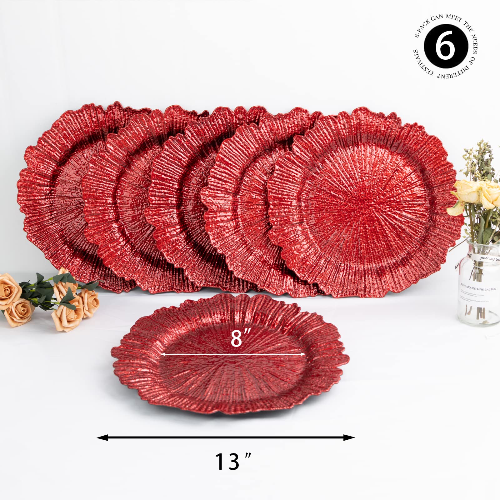 Snapklik.com : Red Charger Plates, Set Of 6, Reef Plates Charger For ...