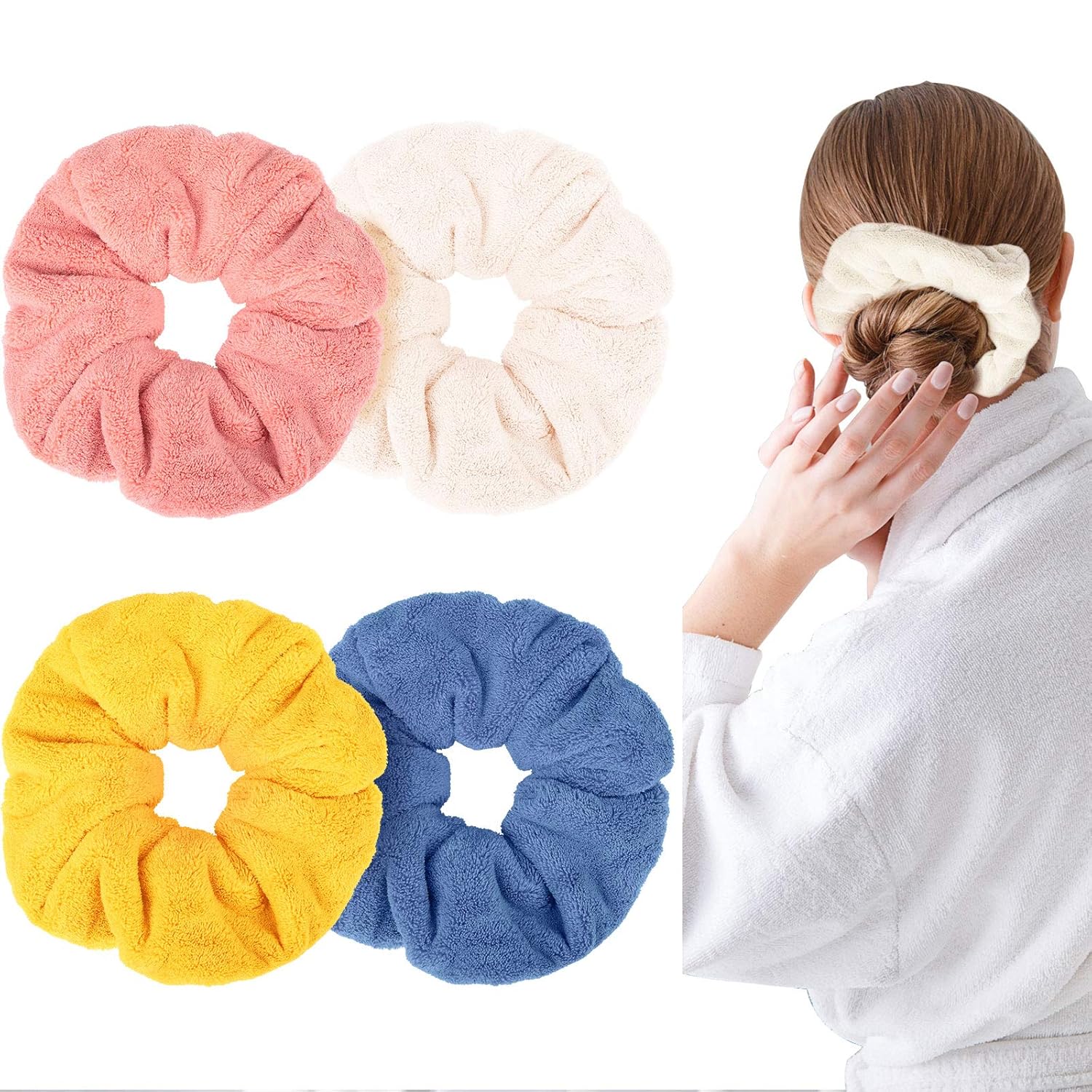 Amazon.com : 4 Pieces Large Towel Microfiber Drying Soft Scrunchies ...