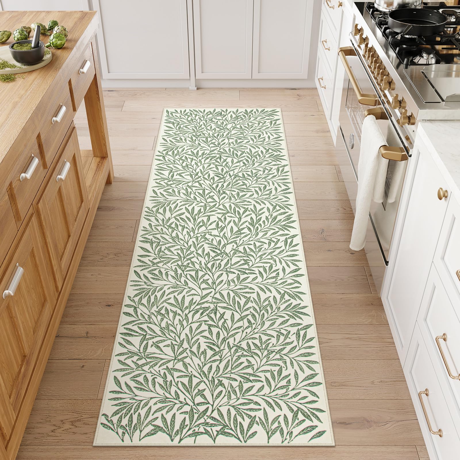 Amazon.com: Lahome Botanical Boho Runner Rug, Soft Green Kitchen Runner ...