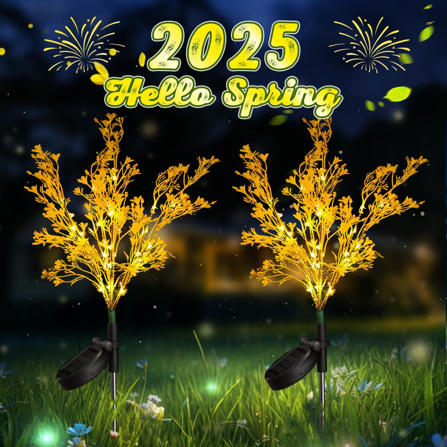 Neporal Solar Lights Outdoor Decorative 2PK, 7-Stems Golden Solar ...