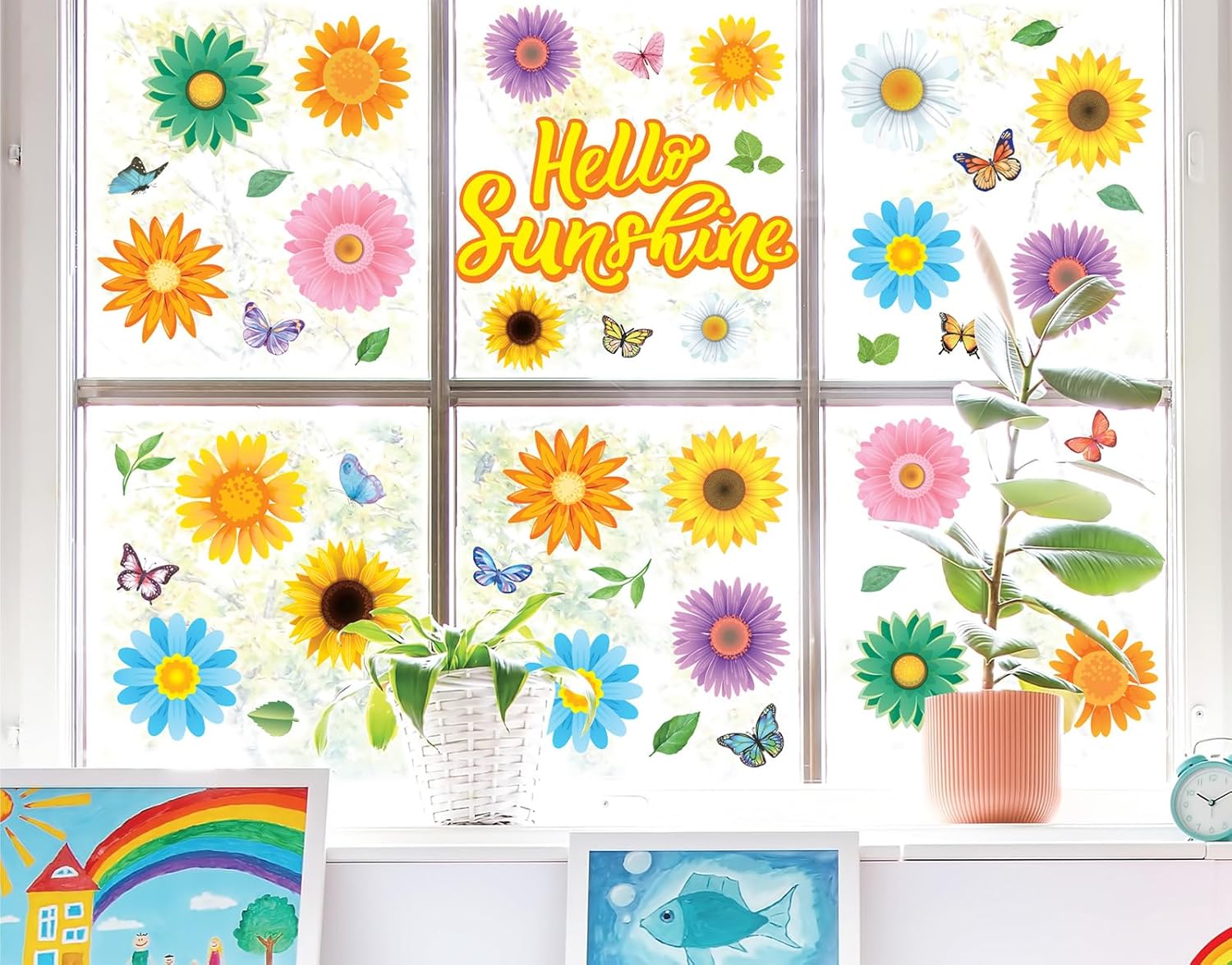 Amazon.com: Whaline 9 Sheets Spring Window Clings Colorful Daisy Flower ...