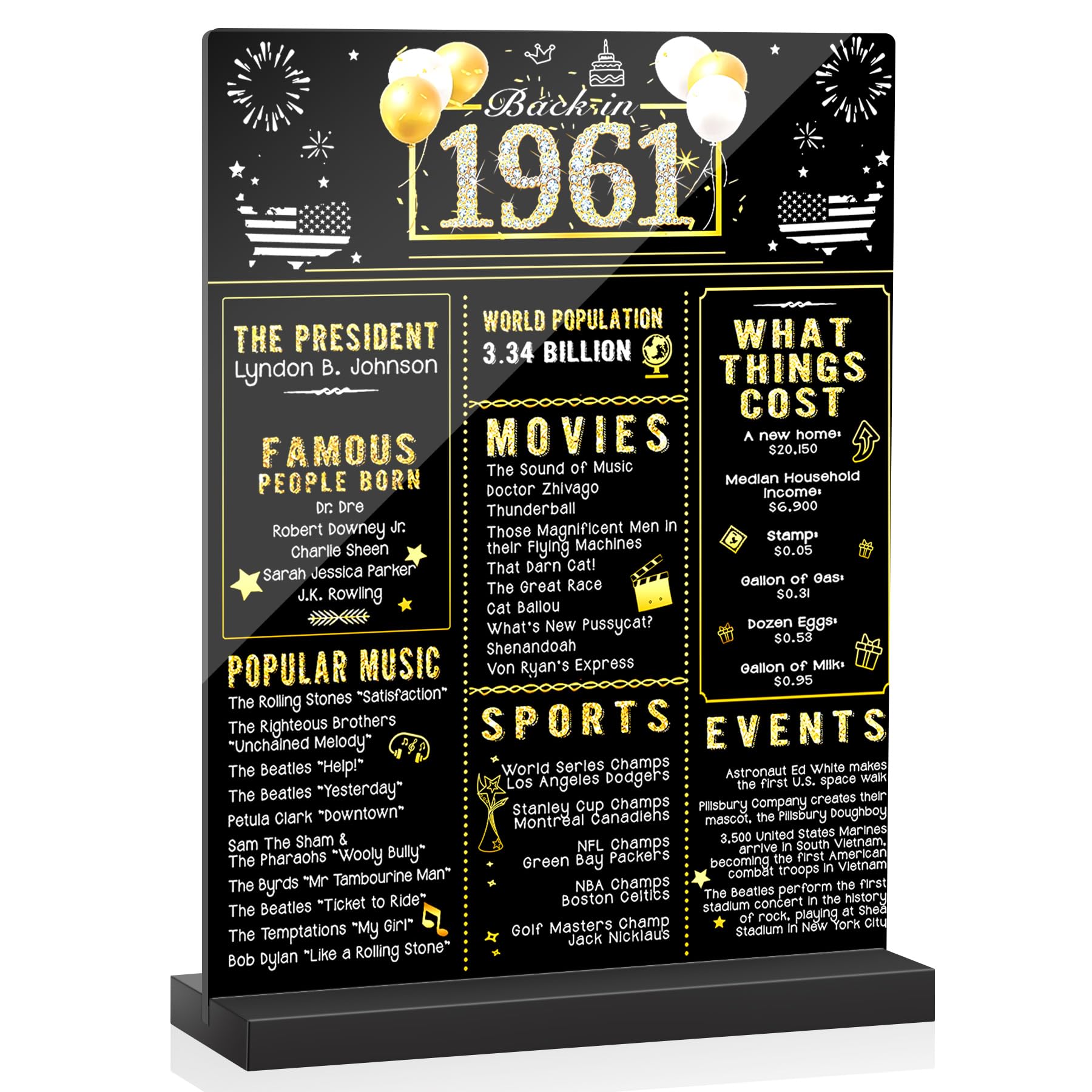 Amazon.com : 63th Birthday Decorations Women Men,Gold Back in 1961 ...